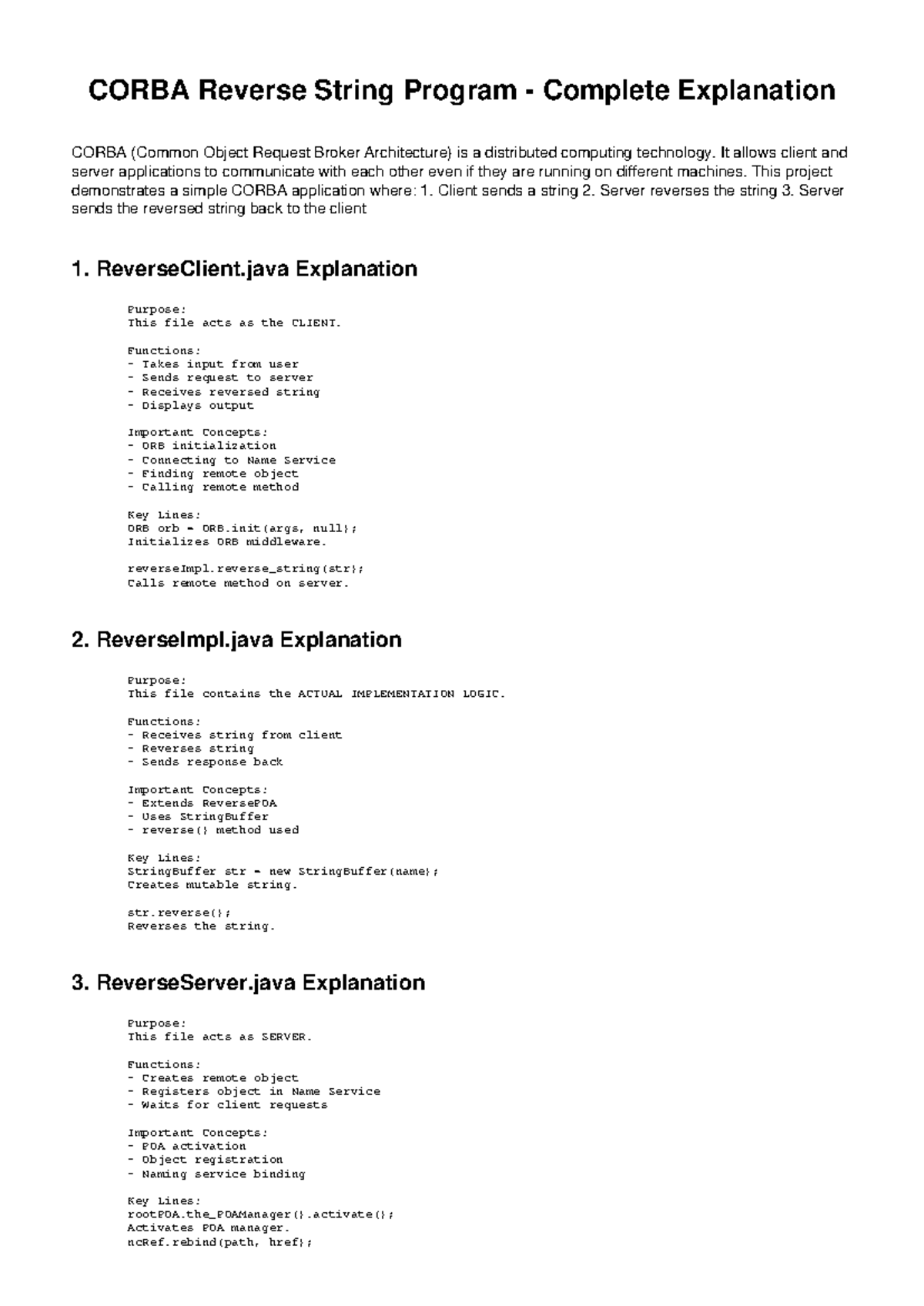 CORBA Reverse String Program: Detailed Explanation and Flow - Studocu