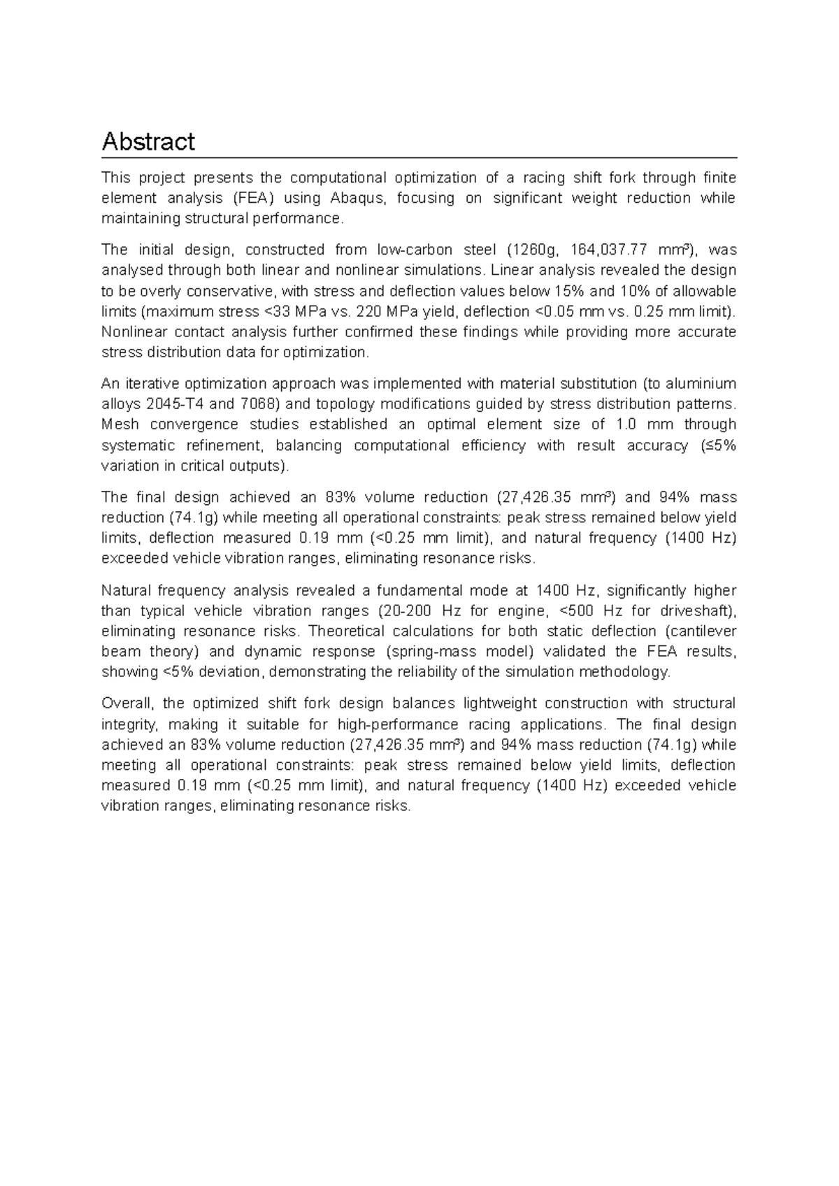 Optimizing Racing Shift Fork Design via FEA: A Comprehensive Study ...