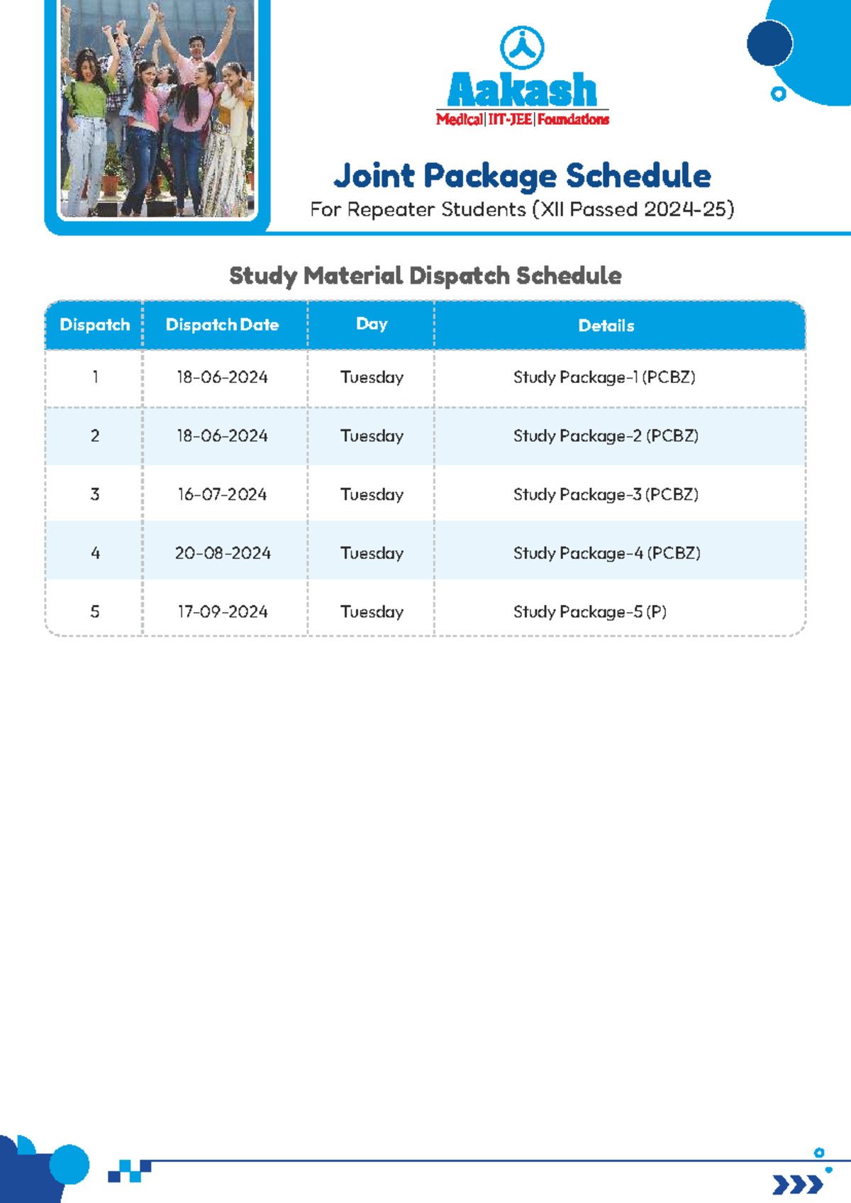 Joint Package Schedule for Repeater Students (XII) - 2025 Study ...