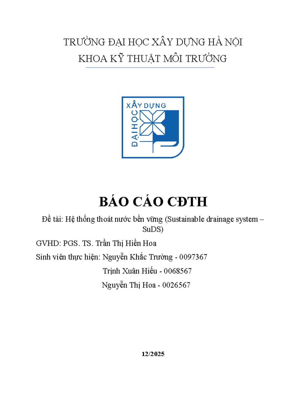 Báo cáo CDTH: Hệ thống thoát nước bền vững SuDS tại Việt Nam - Studocu