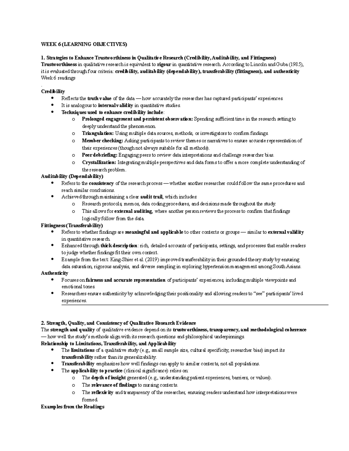 WEEK 6 STUDY GUIDE: Trustworthiness in Qualitative Research - Studocu