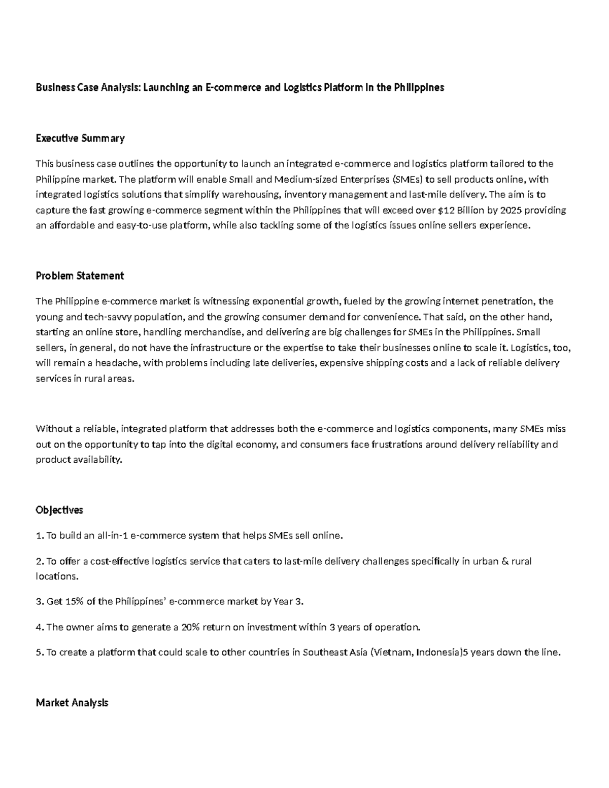 Business-Case-Analysis - Business Case Analysis: Launching an E ...