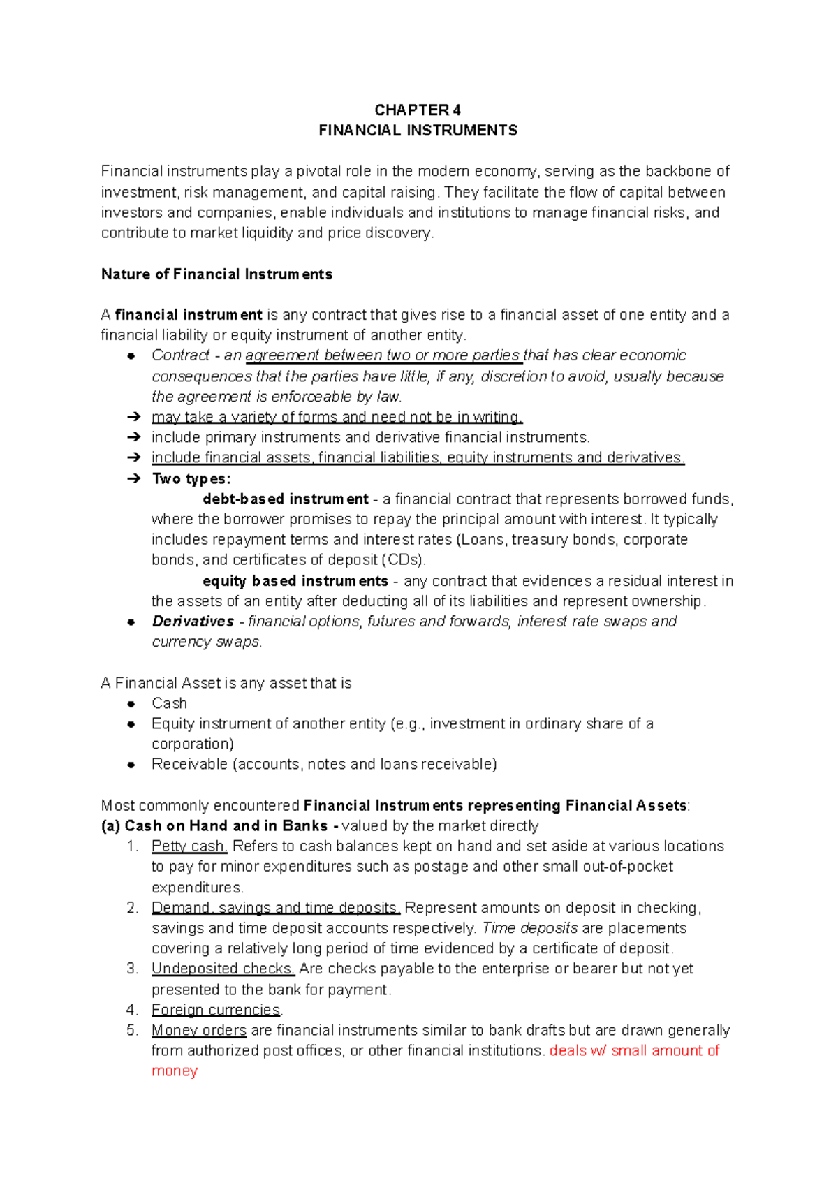 Financial Markets: Overview of Financial Instruments (Chapter 4) - Studocu