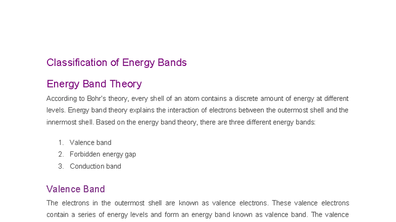 Semiconductors: Energy Band Theory and Classification (Module 1) - Studocu