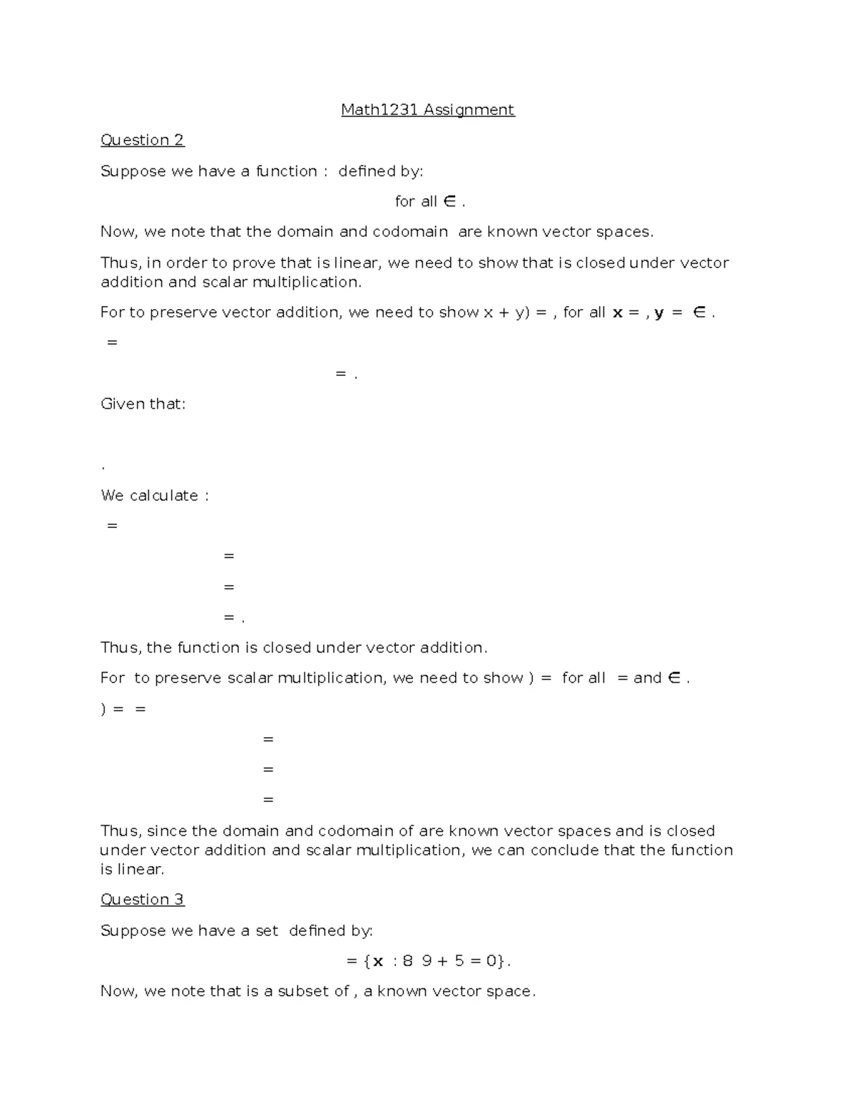 MATH1231 Assignment 1: Linear Maps and Subspaces Analysis - Studocu