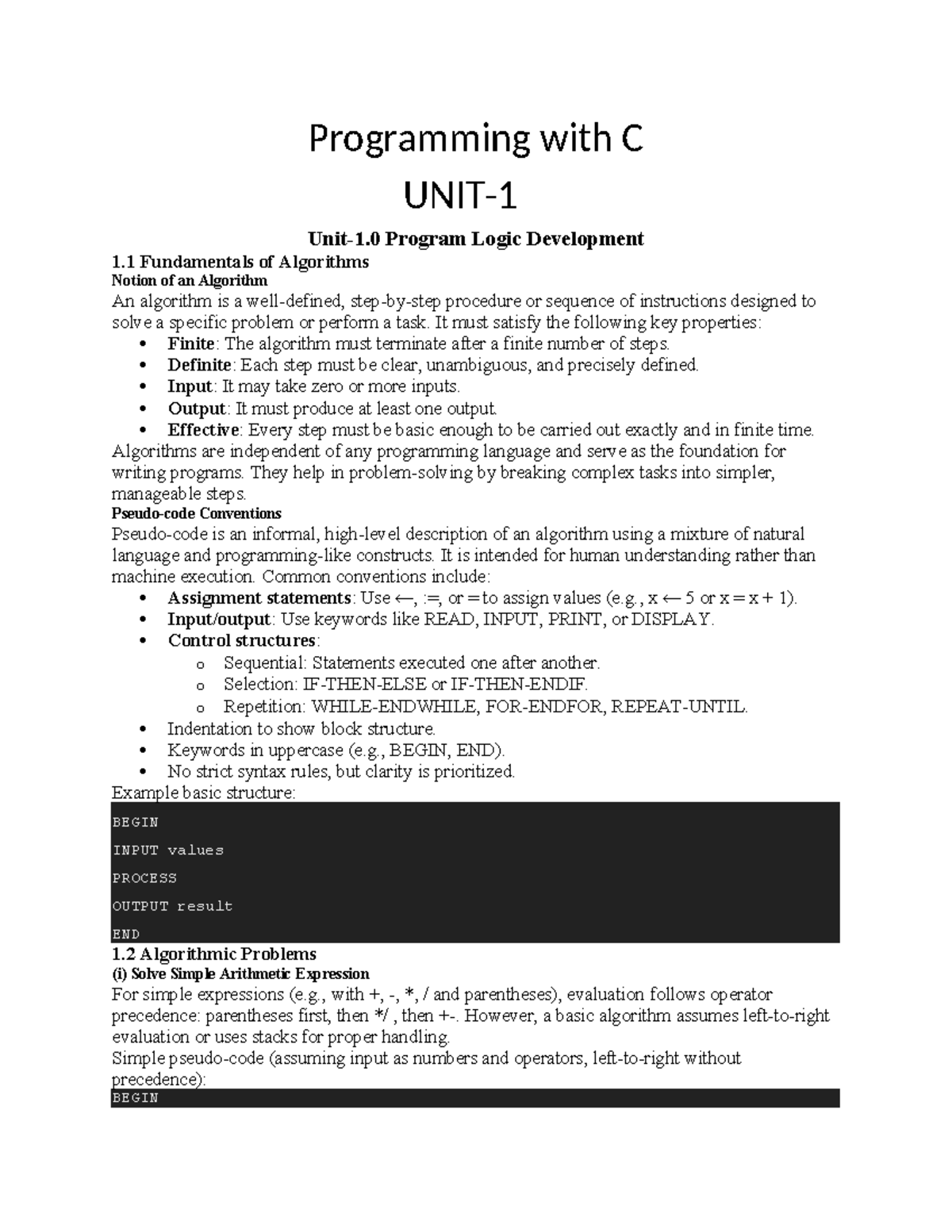 C Programming 1.1: Fundamentals of Algorithms and Flowcharts - Studocu