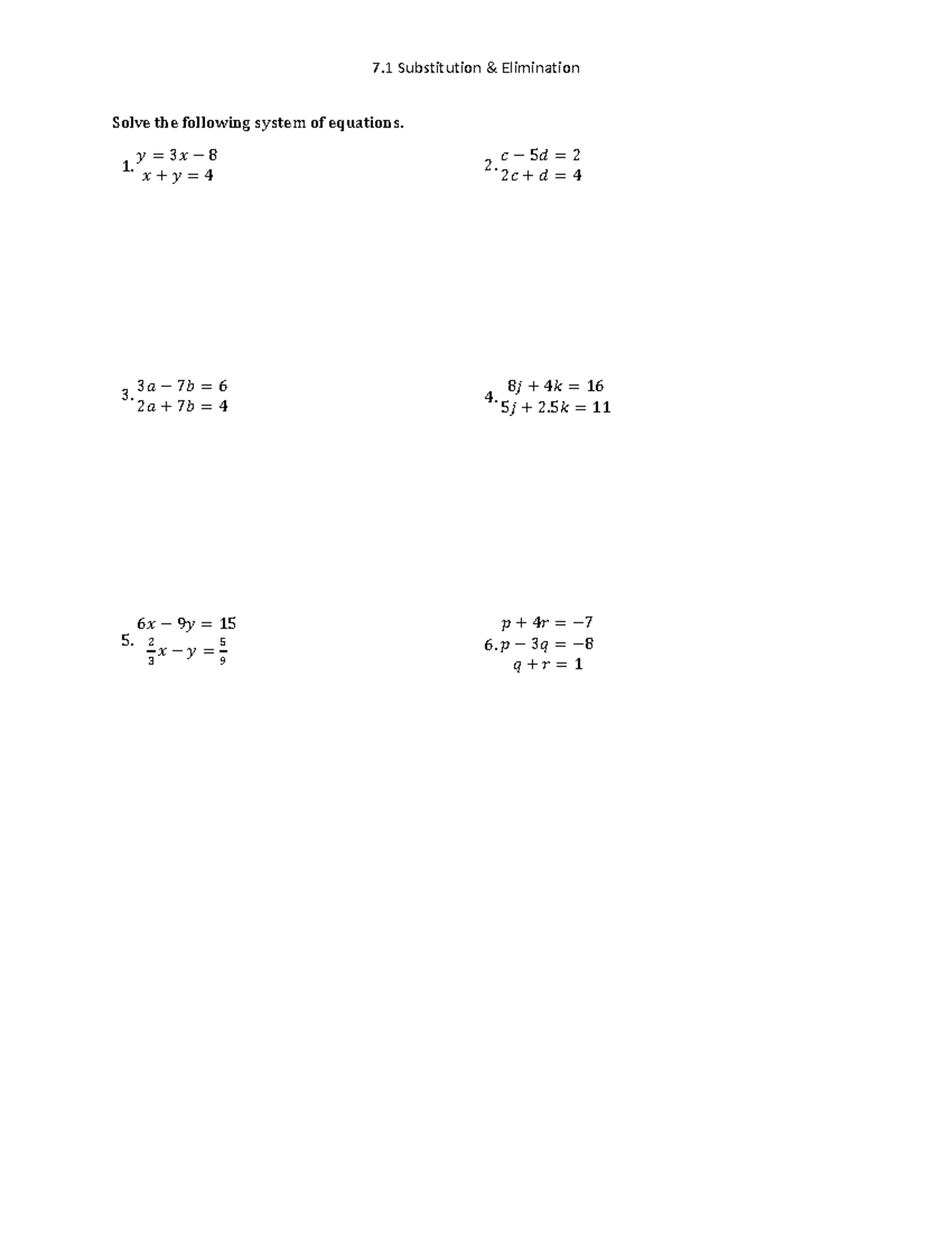 7.1 Substitution Elimination: Solving Systems of Equations - Studocu