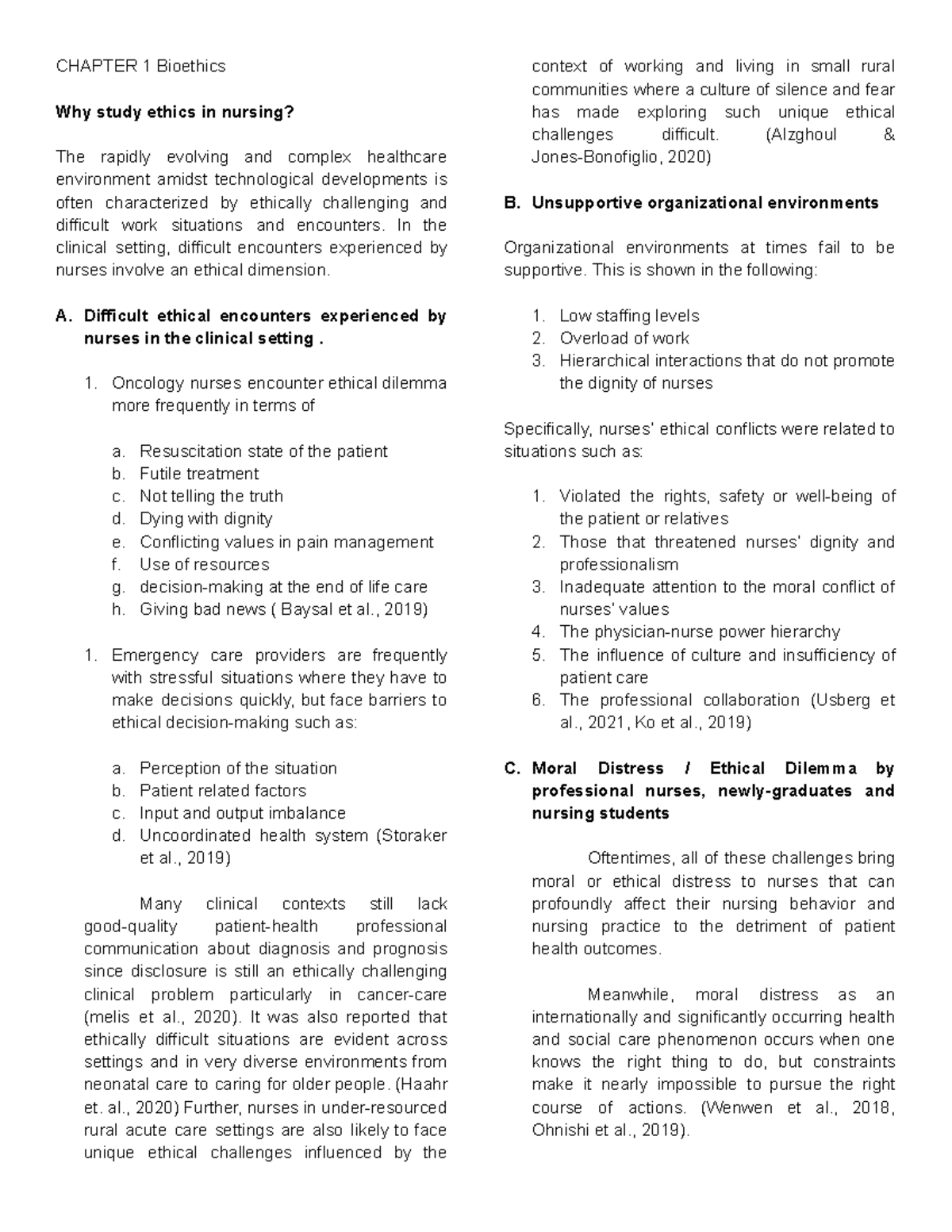 Chapter 1: Ethical Challenges in Nursing - NURSING BIOETHICS - Studocu