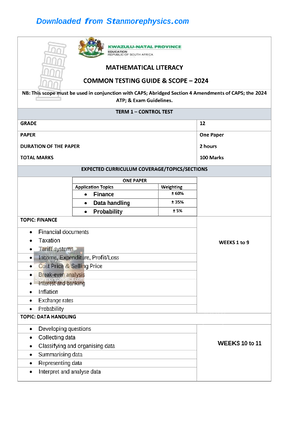 Life Scienes Grade 12 Scope 2024 - 5 SCOPE OF CONTROLLED TESTS AND ...