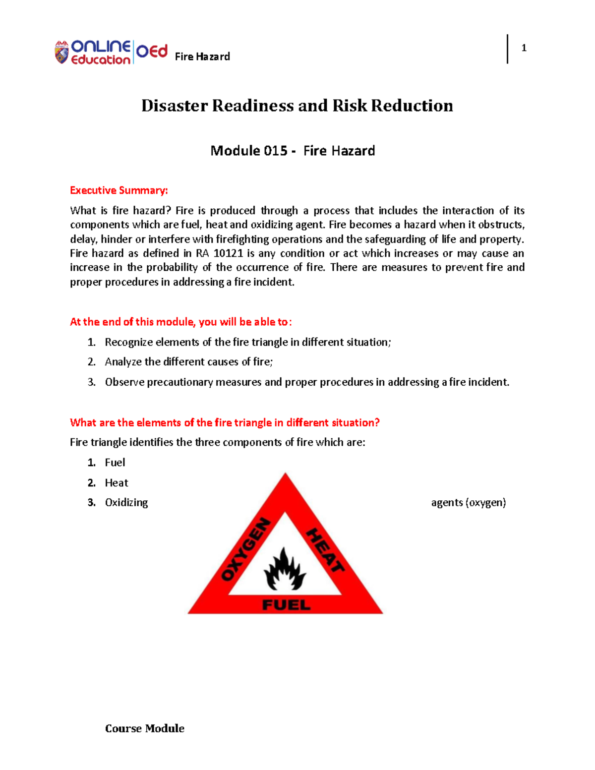 Week 015-Module Fire Hazard - Fire Hazard 1 Course Module Disaster ...