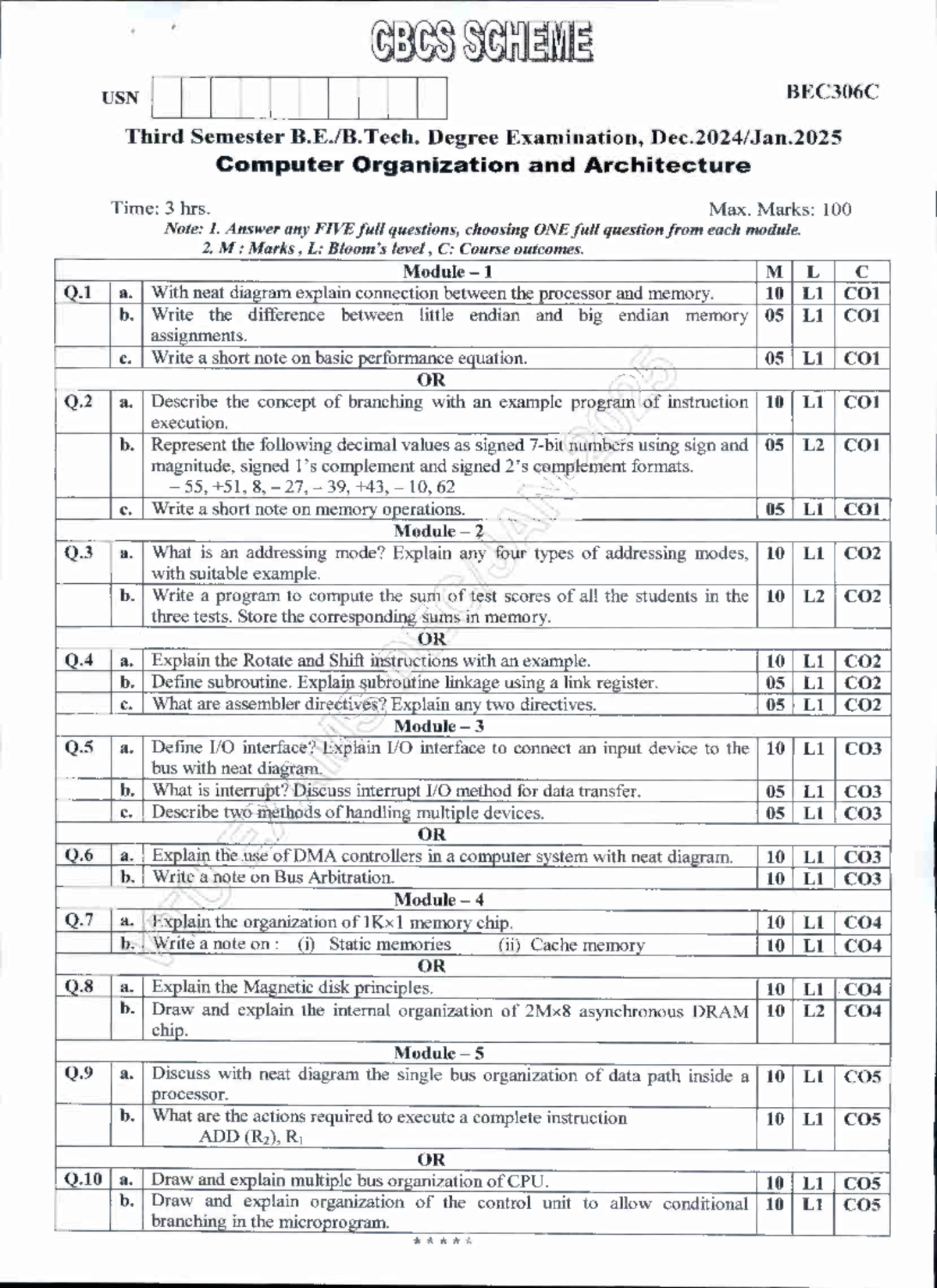 Final Exam Solutions for BEC306C: Computer Organization & Architecture - Studocu