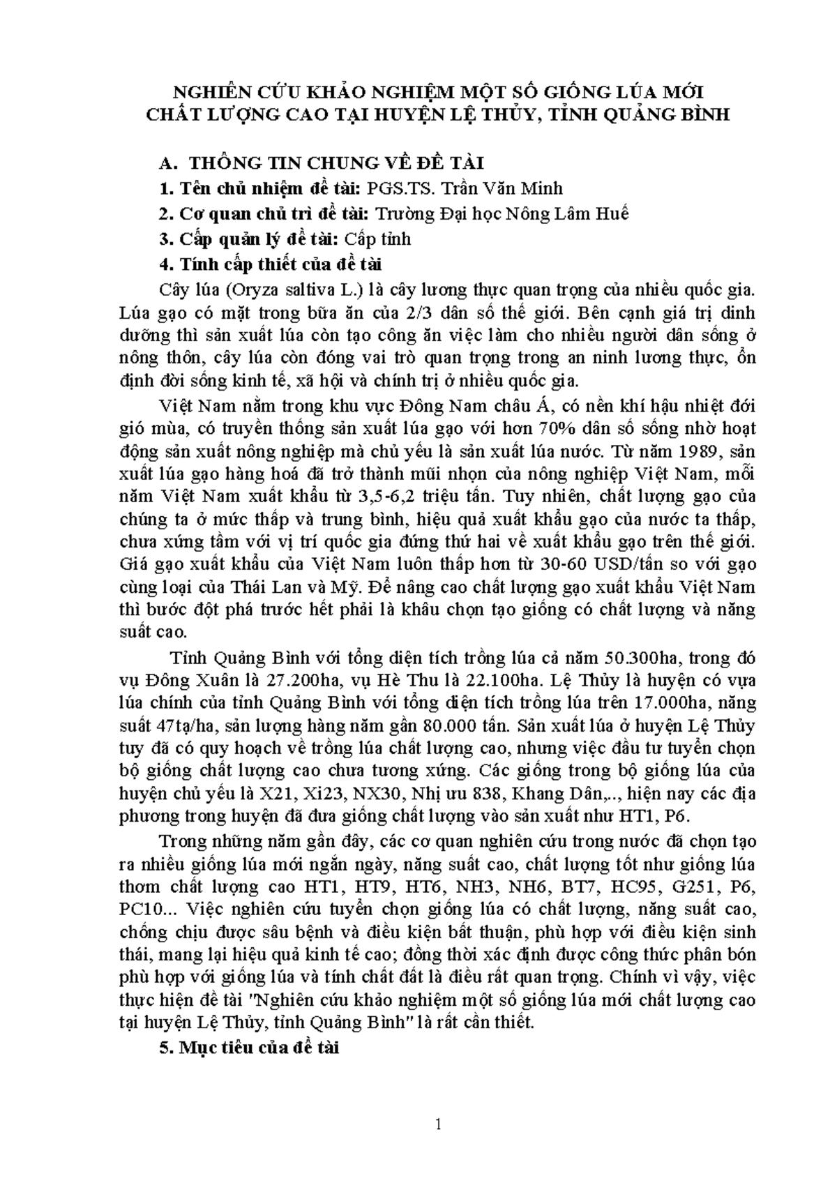 Khảo Nghiệm Giống Lúa Mới Chất Lượng Cao Tại Huyện Lệ Thủy - Q.Bình ...