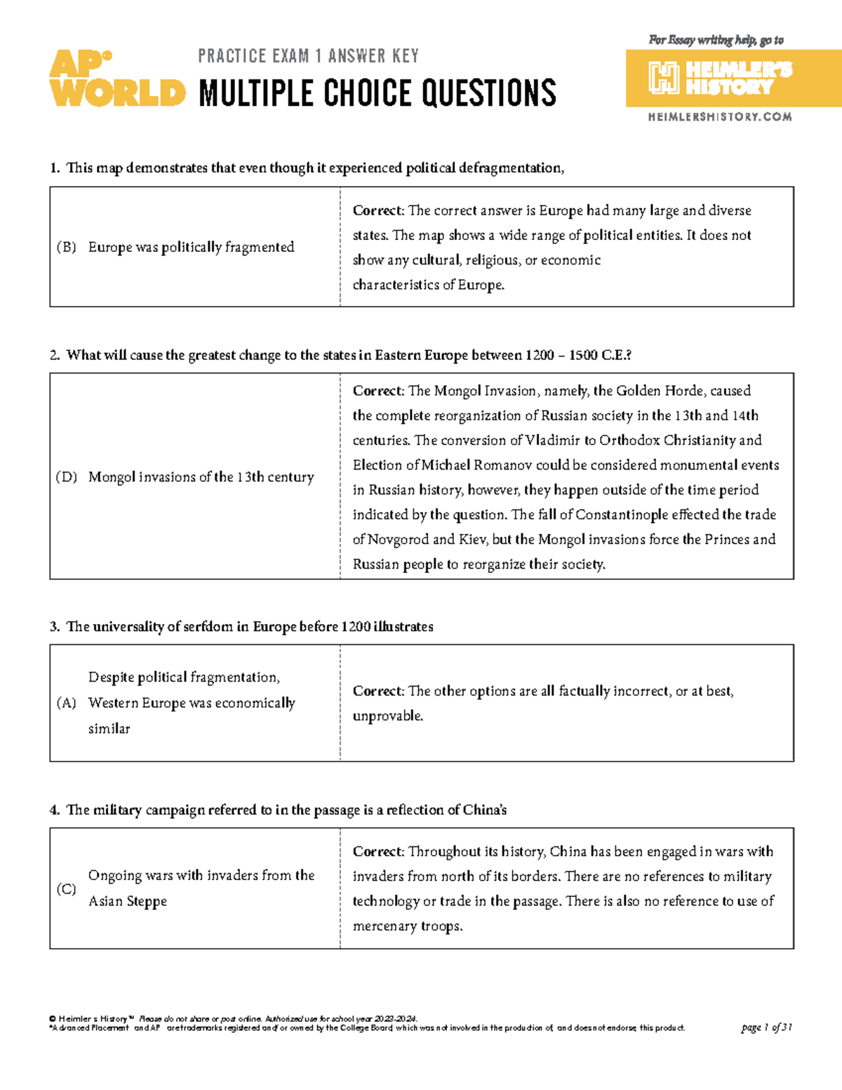 AP World History Practice Exam 1 Answer Key & Review - Studocu