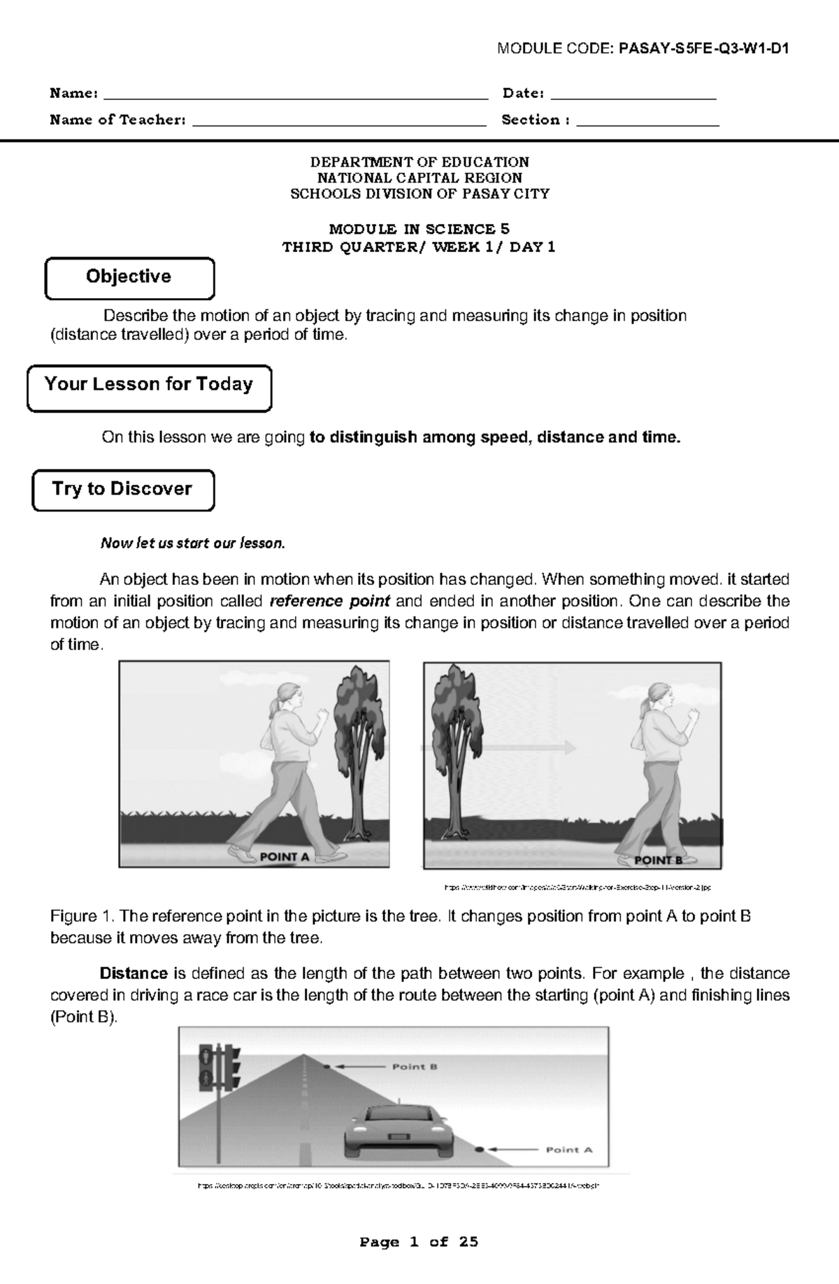 MODULE CODE: Science 5 Q3 Week 1 - Understanding Motion and Speed - Studocu