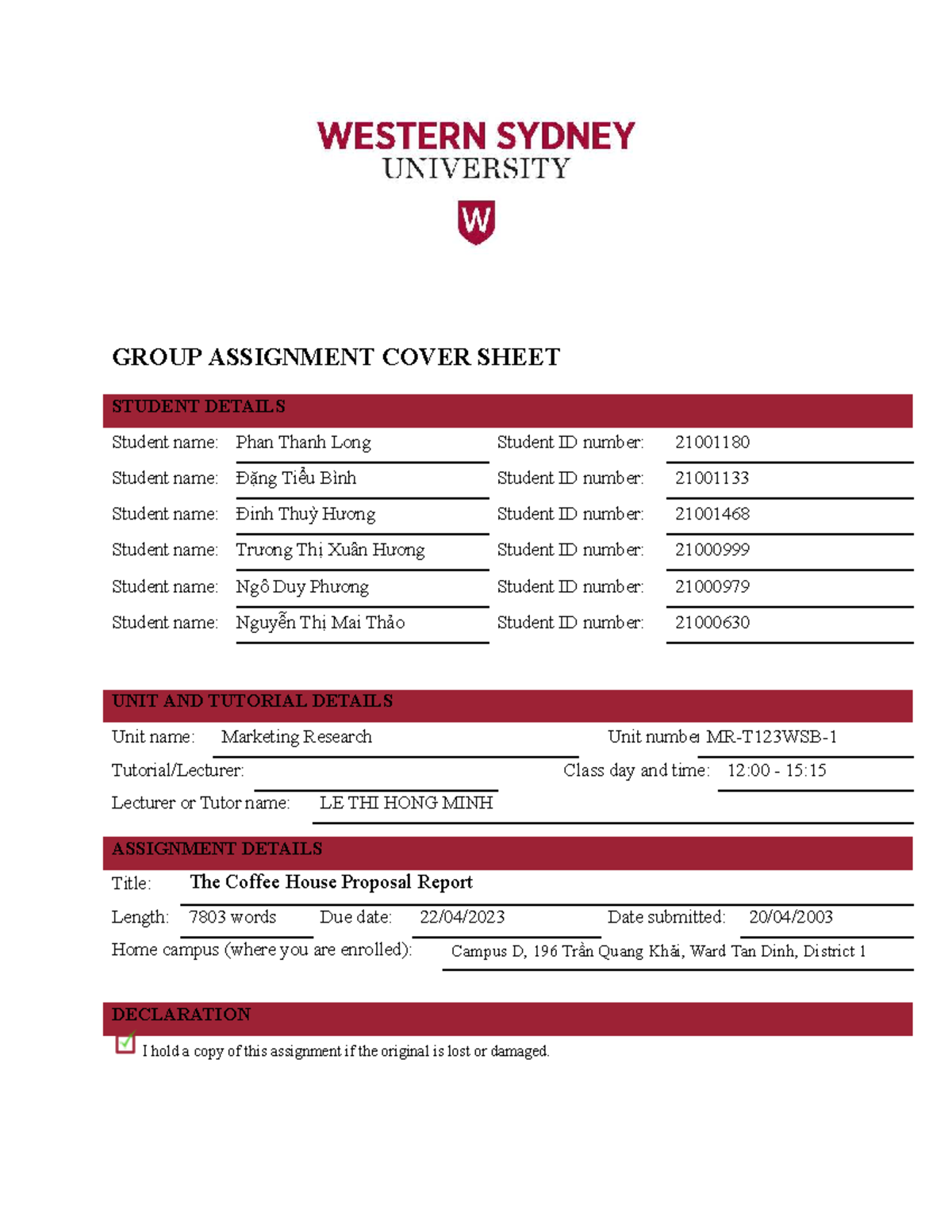 MR T123WSB 1 Final Report: The Coffee House Proposal Analysis - Studocu