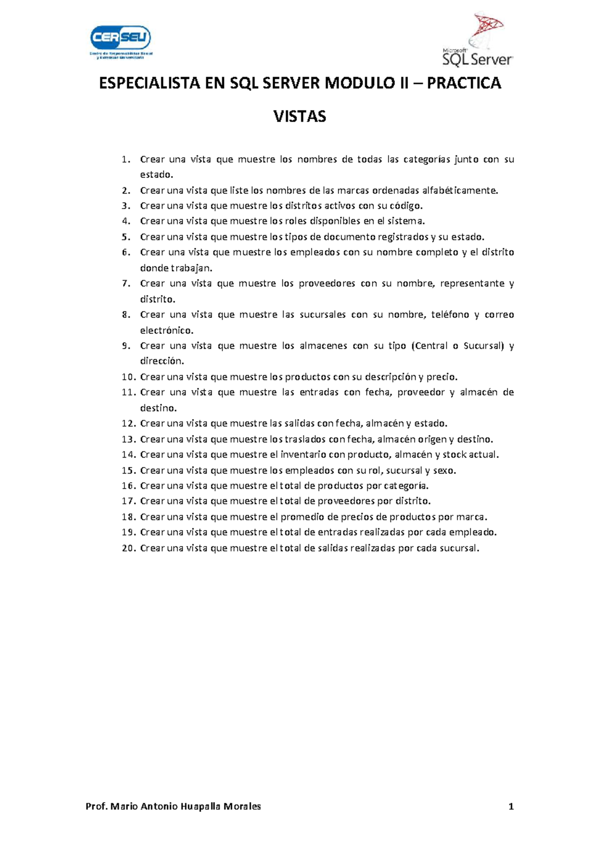 SQL II - Ejercicio Sesión 2: Creación de Vistas en SQL Server - Studocu
