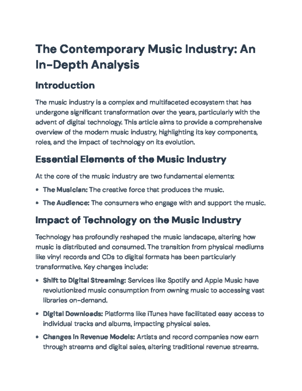 The Contemporary Music Industry: A Comprehensive Analysis (MUS 101 ...