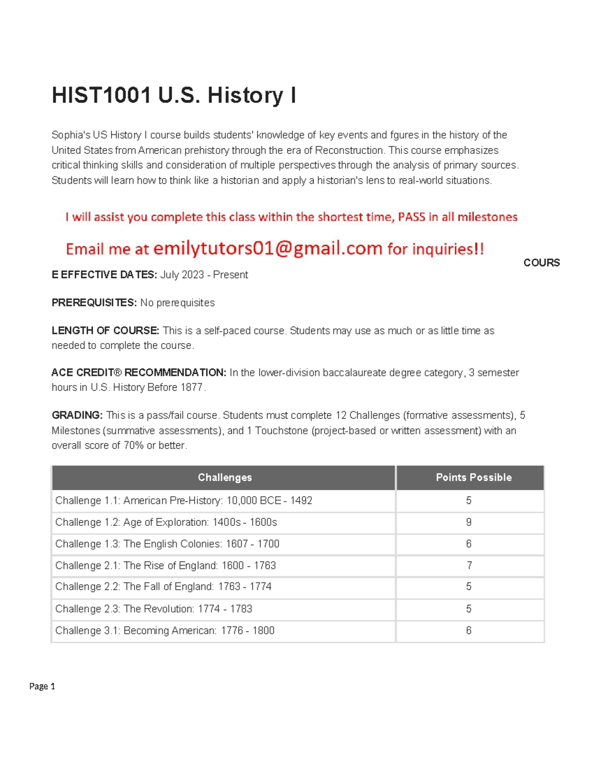 HIST1001 U.S. History I: Key Events and Figures from Prehistory to ...