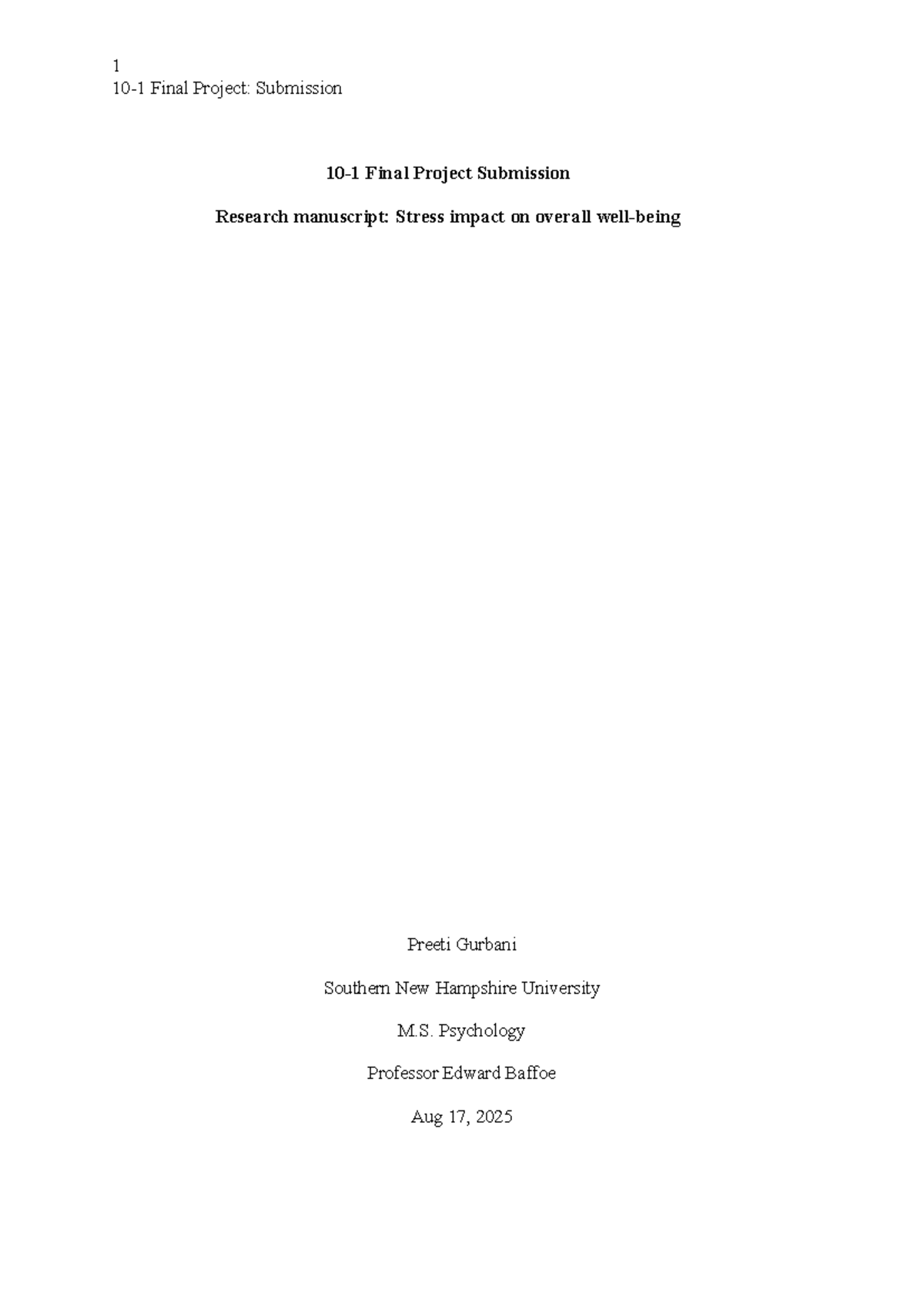 PSY 510 & PSY 520 Final Project: Stress Impact on Wellbeing - Studocu