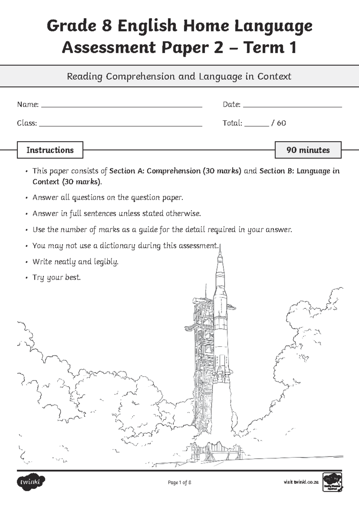 Grade 8 English Home Language Assessment Paper 2 Term 1 - Studocu