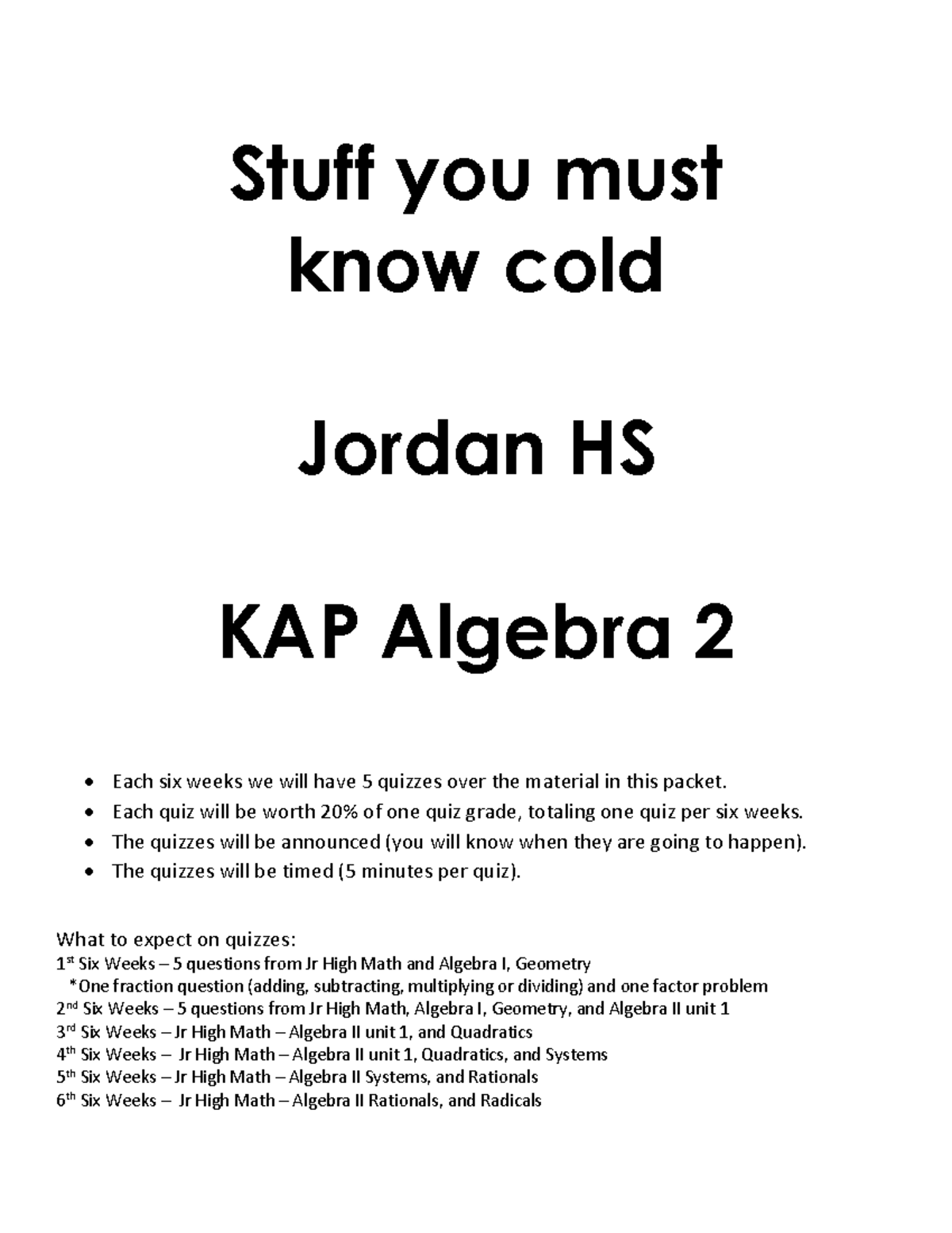 Algebra II Quiz Prep: Essential Topics and Guidelines (Symkc 2-1) - Studocu