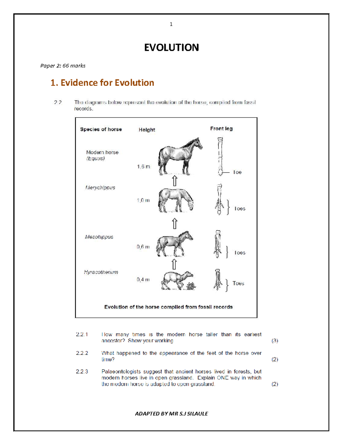 EVOLUTION Paper 2: Evidence & Origins Activities Summary - Studocu