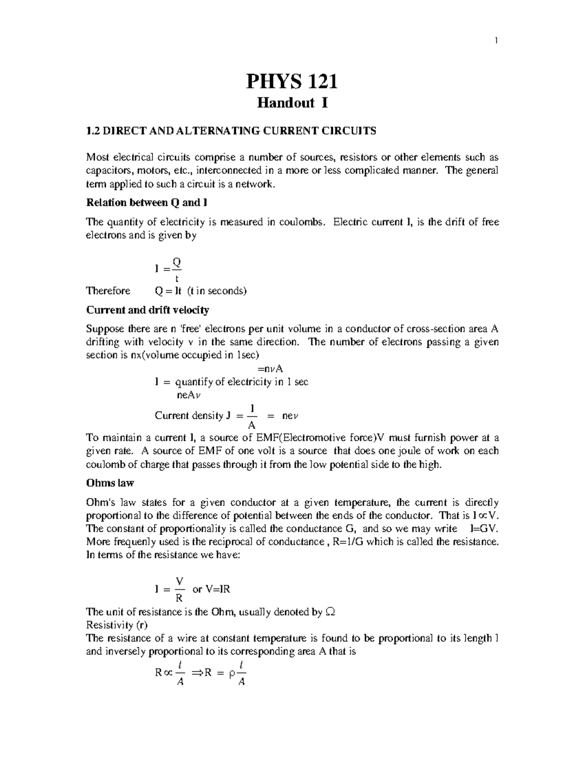 PHYS 121Handout 1 PDF - Physics 121 handout - PHYS 121 Handout I ####### 1 DIRECT AND ...