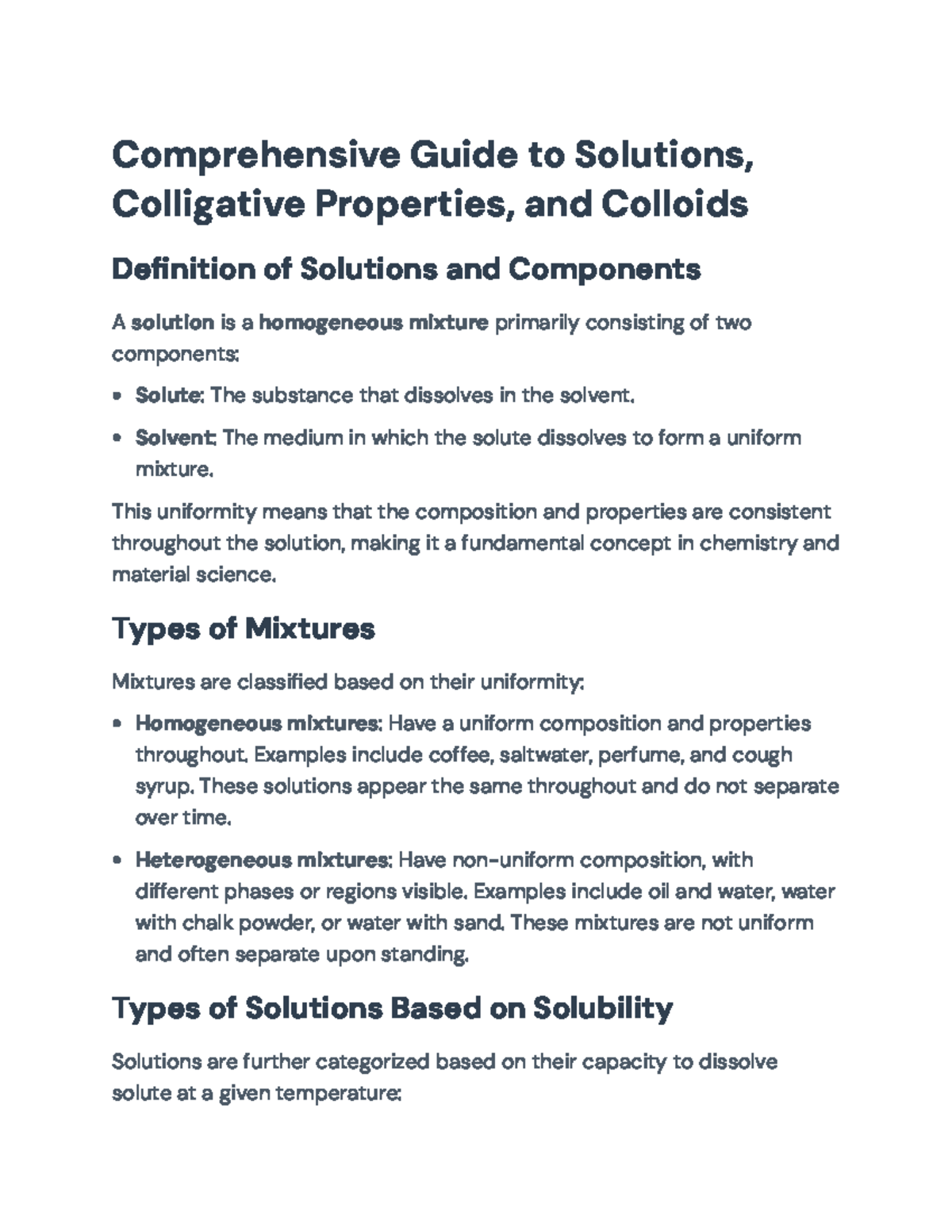 Comprehensive Study of Solutions, Colligative Properties & Colloids - Studocu