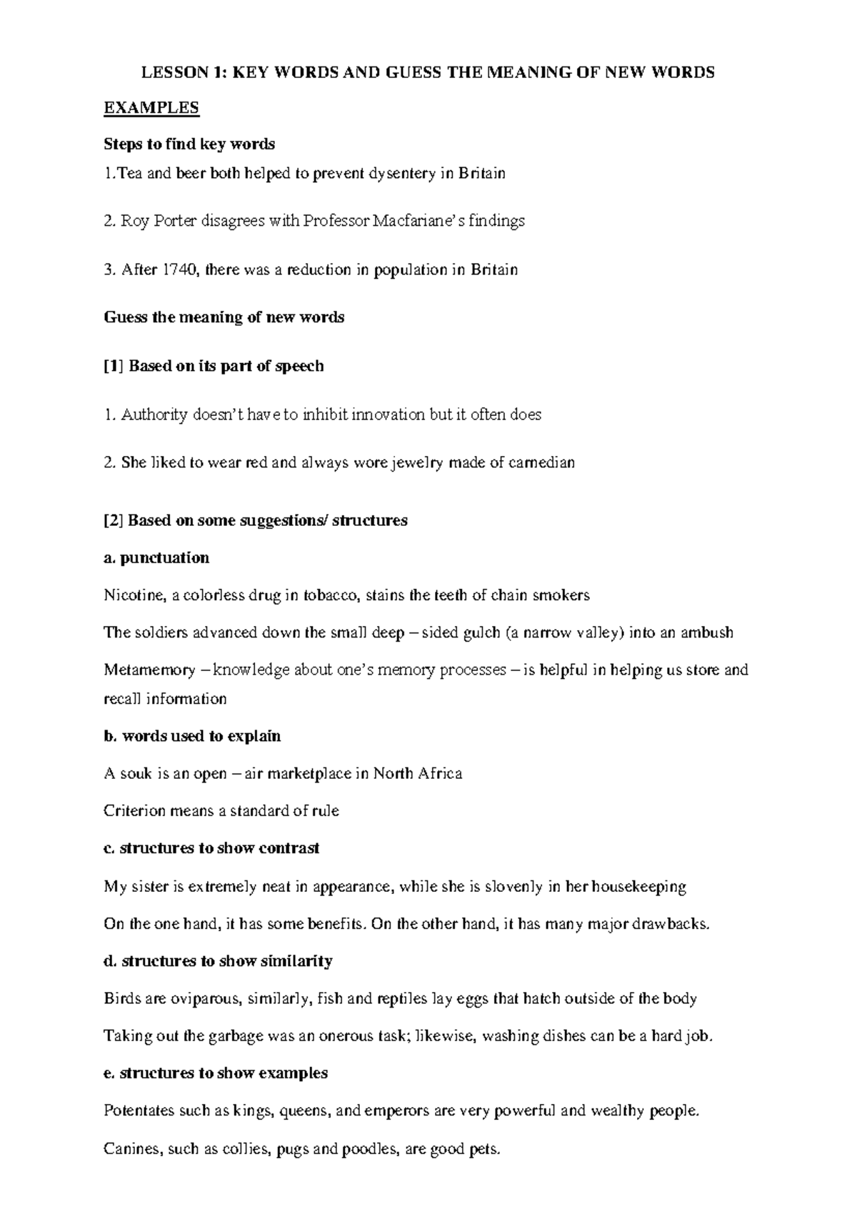 Lesson 1 key words and guess the meaning - LESSON 1: KEY WORDS AND ...