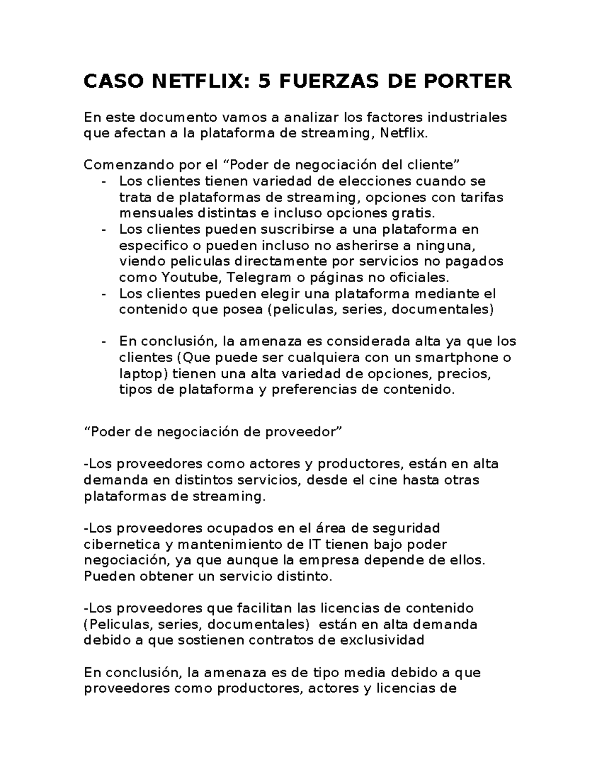 CASO Netflix - Ejercicio Pestel - CASO NETFLIX: 5 FUERZAS DE PORTER En ...