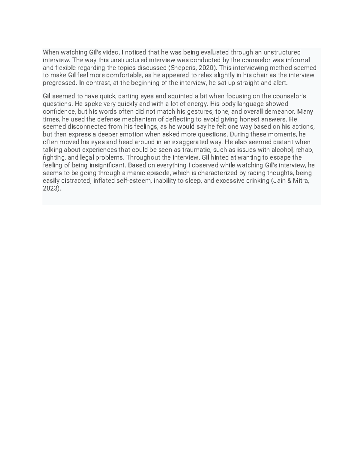 Observational Skills: Evaluating Gil's Unstructured Interview in ...