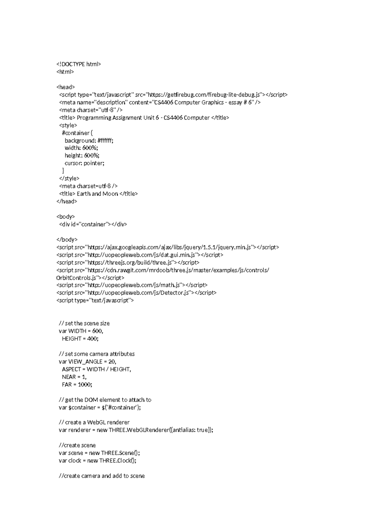 Programming Assignment Unit 6 - CS4406 Computer Graphics - Studocu