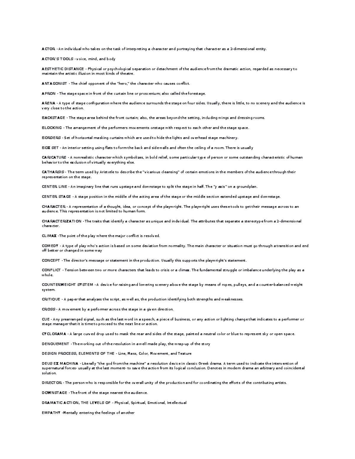 Theatre Terminology Overview: Key Concepts and Definitions (THEA 101 ...