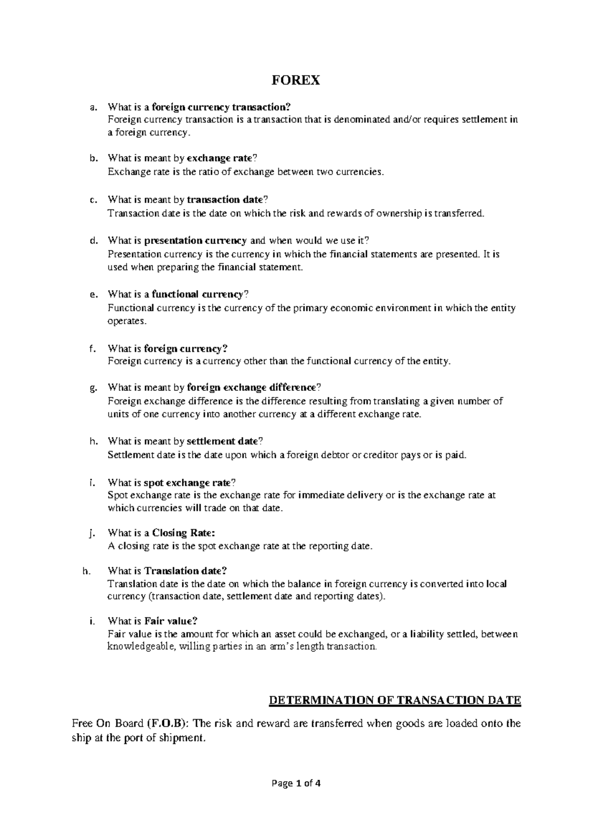 Foreign Exchange Transactions Questions: FIN 101 Study Guide - Studocu