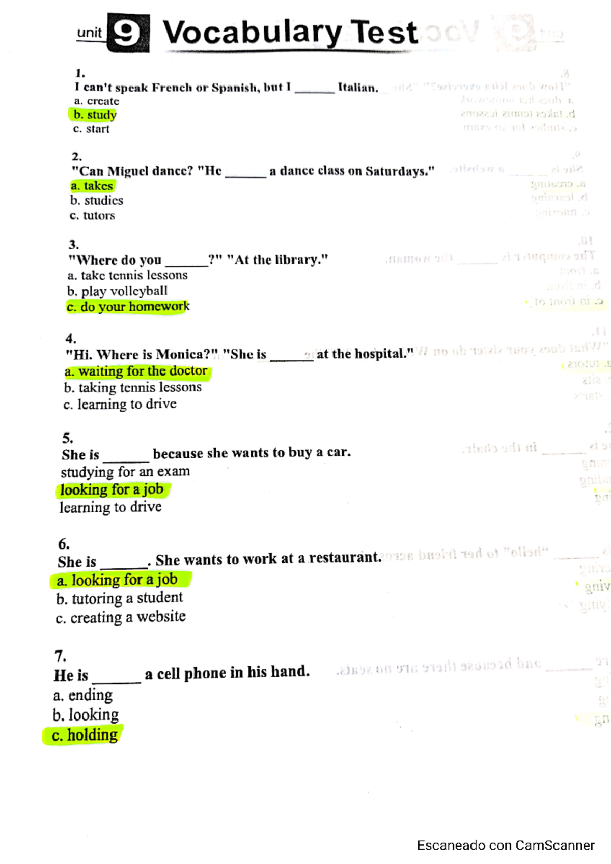 Vocabulary.TEST .UNIT.9 Liliana Quinatoa - unit 9 Vocabulary Test 1. I ...