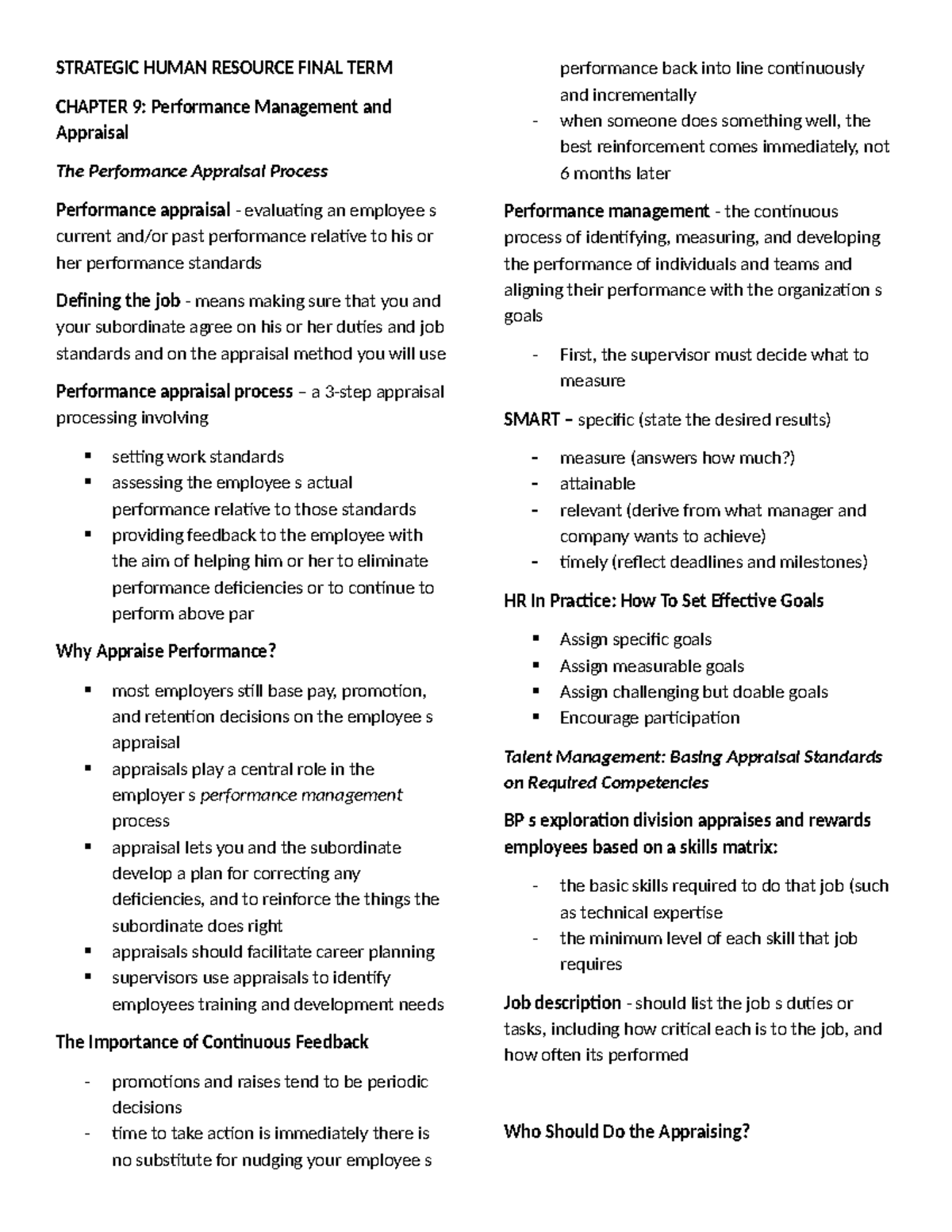 Strategic Human Resource Management Final Exam Notes: Performance ...
