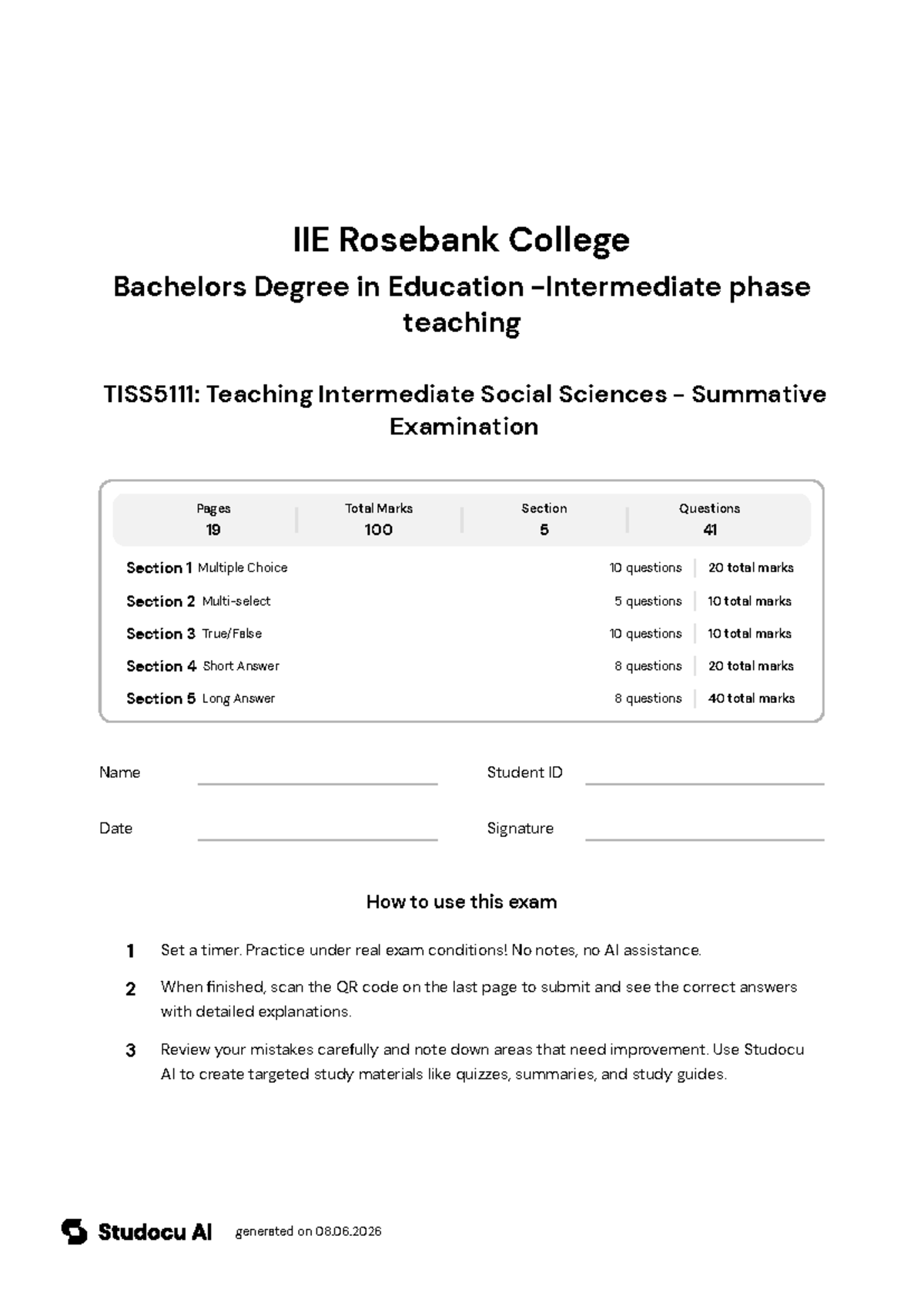 TISS5111: Teaching Intermediate Social Sciences - Final Exam - Studocu