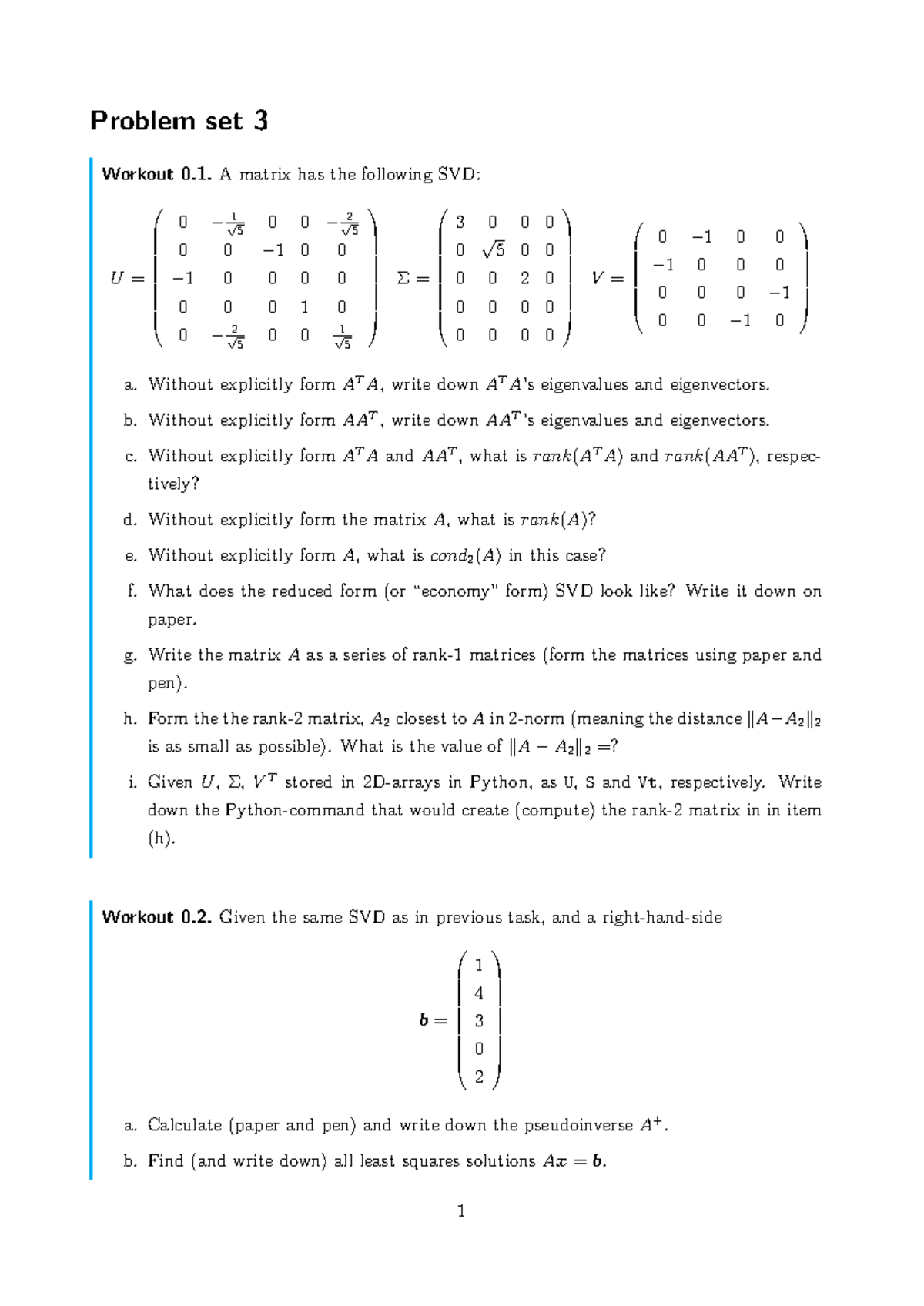 Problem Set 3: SVD and Power Method Exercises - Studocu