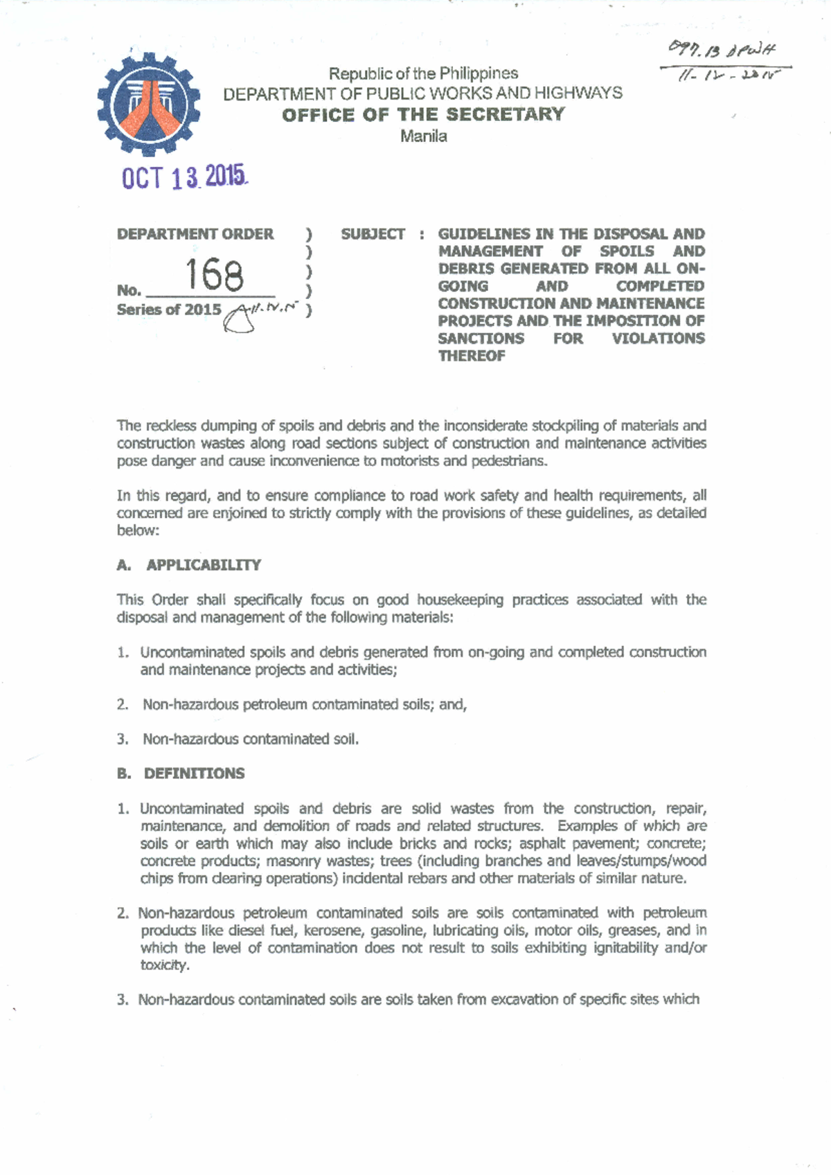DO 168 s2015 - Memo - ,. Republic of the Philippines DEPARTMENT OF ...