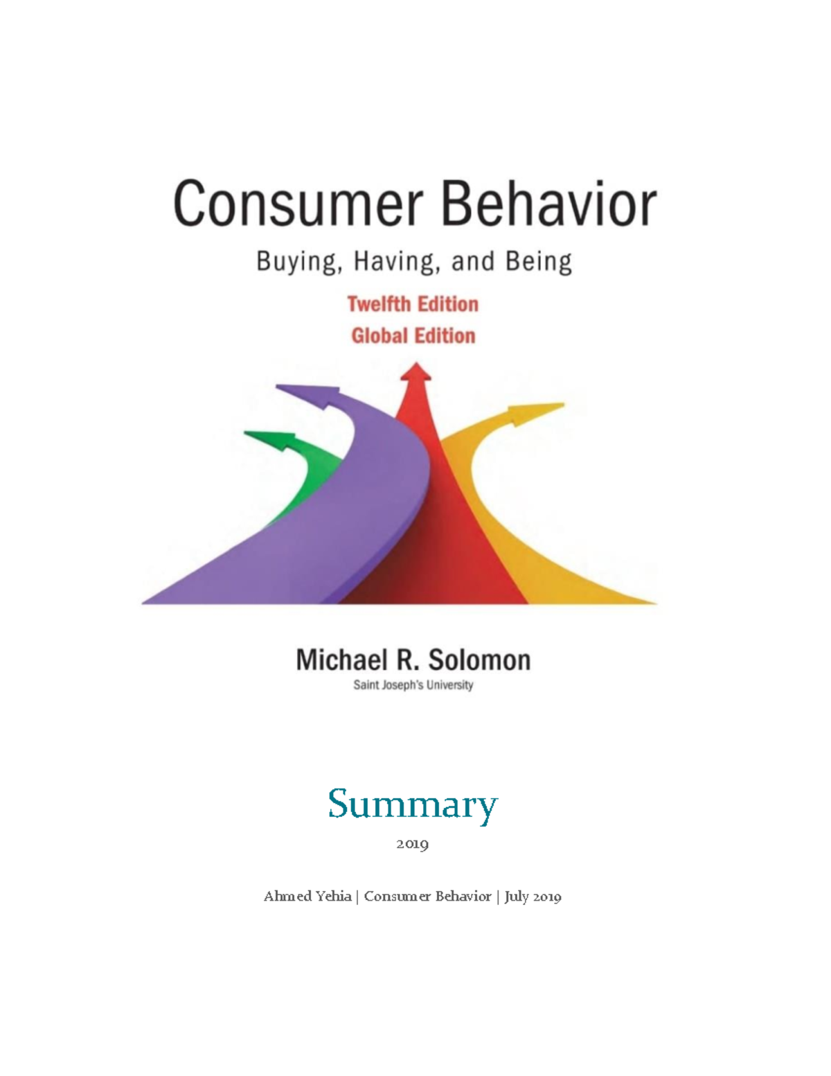 Consumer Behavior Summary - Buying, Having and Being 12th Global ...
