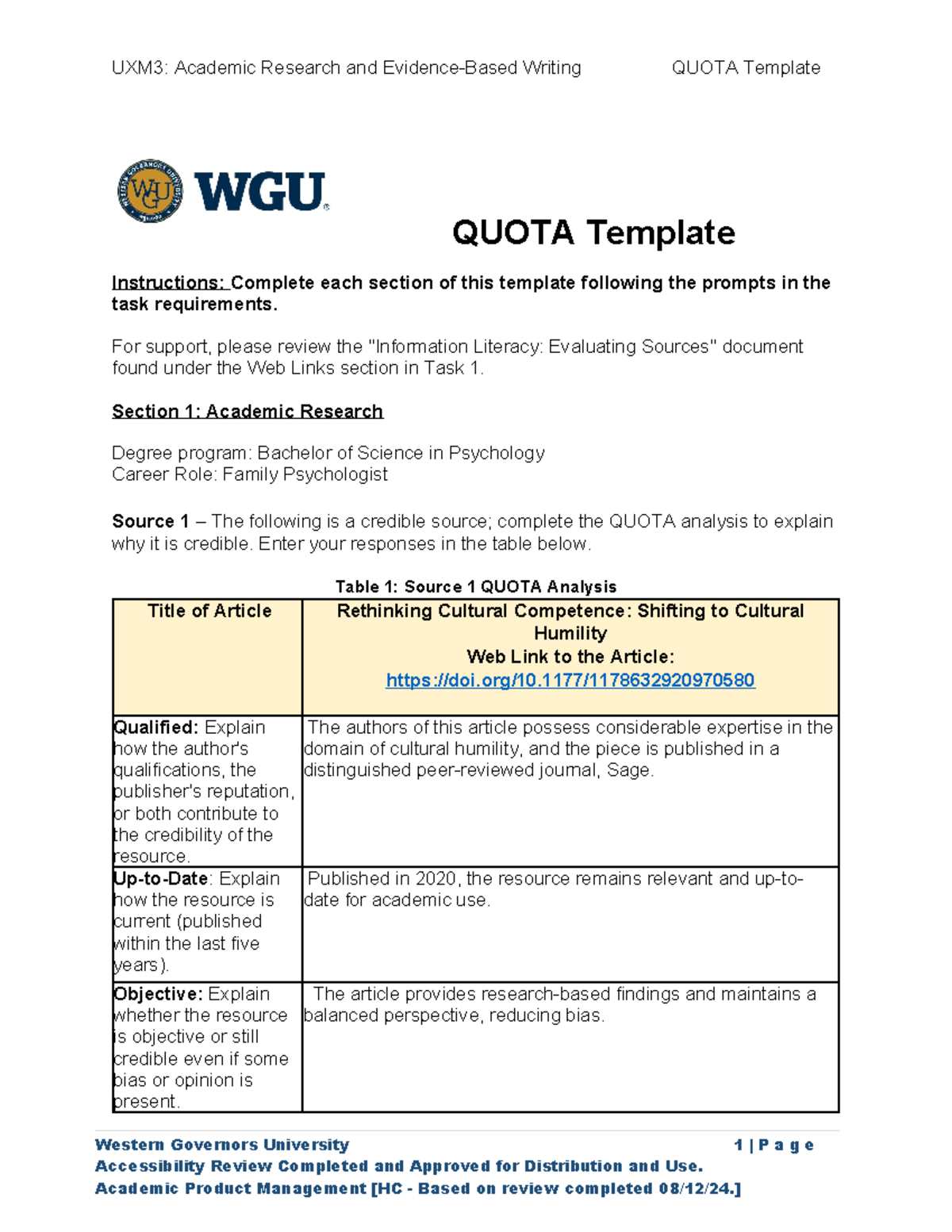 D389 - Task 1: QUOTA Analysis and Evidence-Based Writing Guide - Studocu