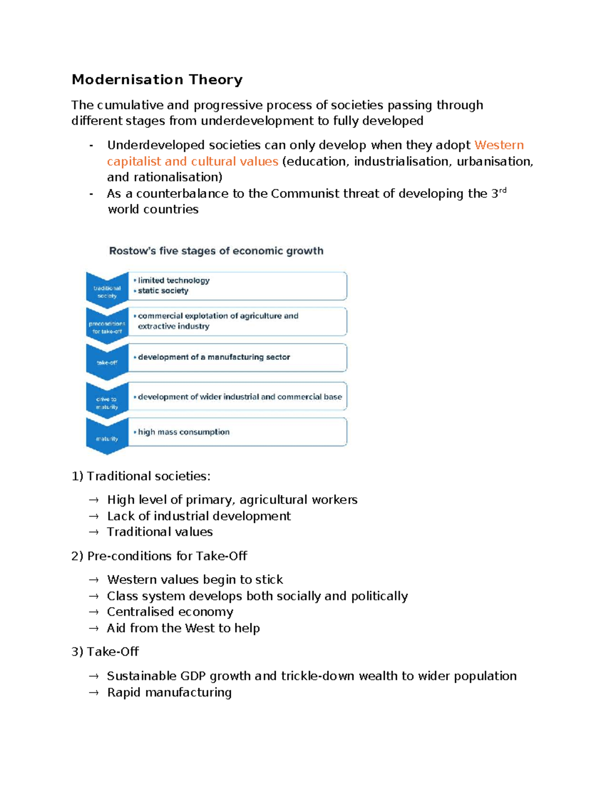 Modernisation Theory: Stages of Societal Development and Growth - Studocu