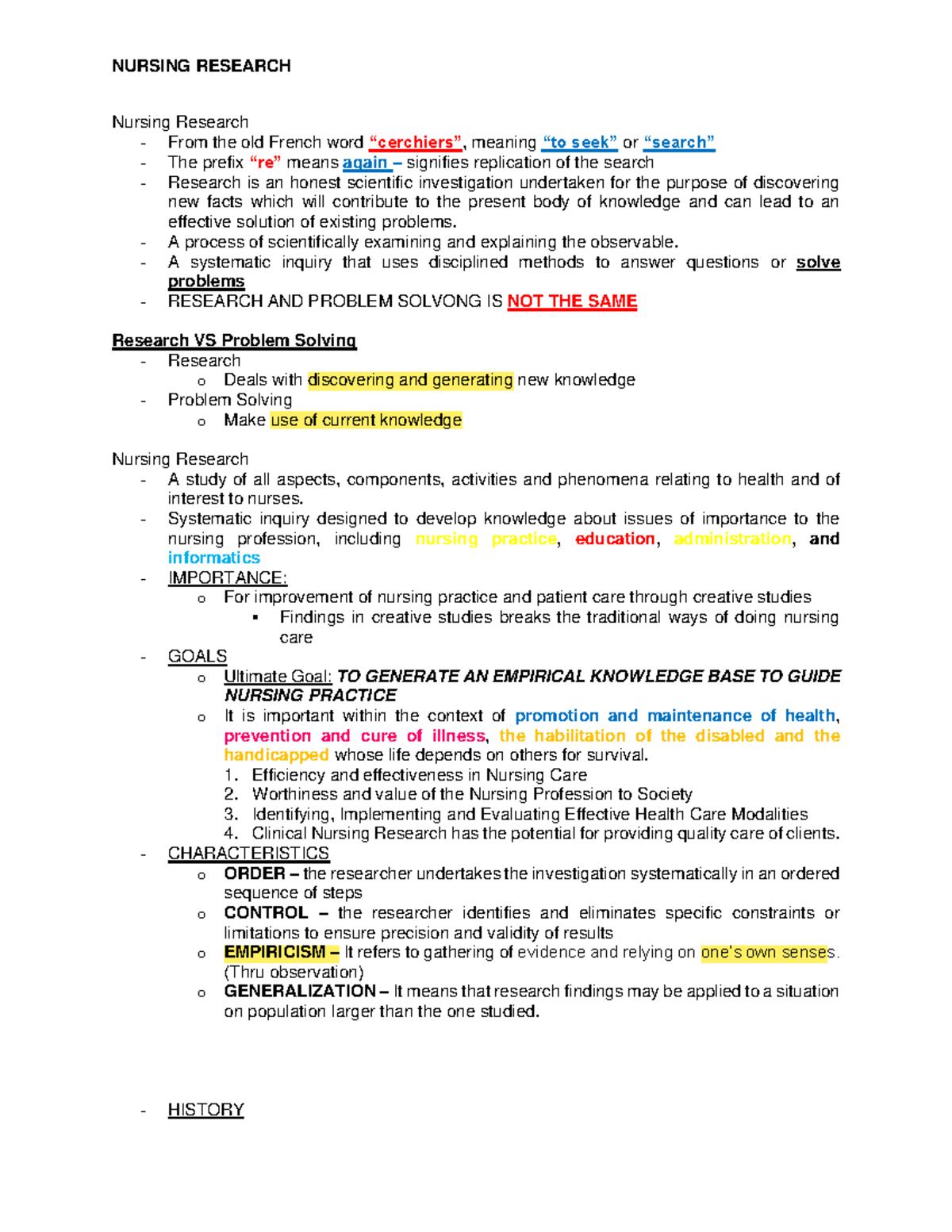 Nursing- Research - A process of scientifically examining and ...