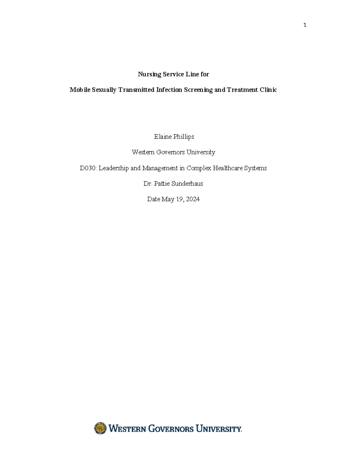 Proposed Nursing Service Line: Mobile STI Screening & Treatment Clinic ...