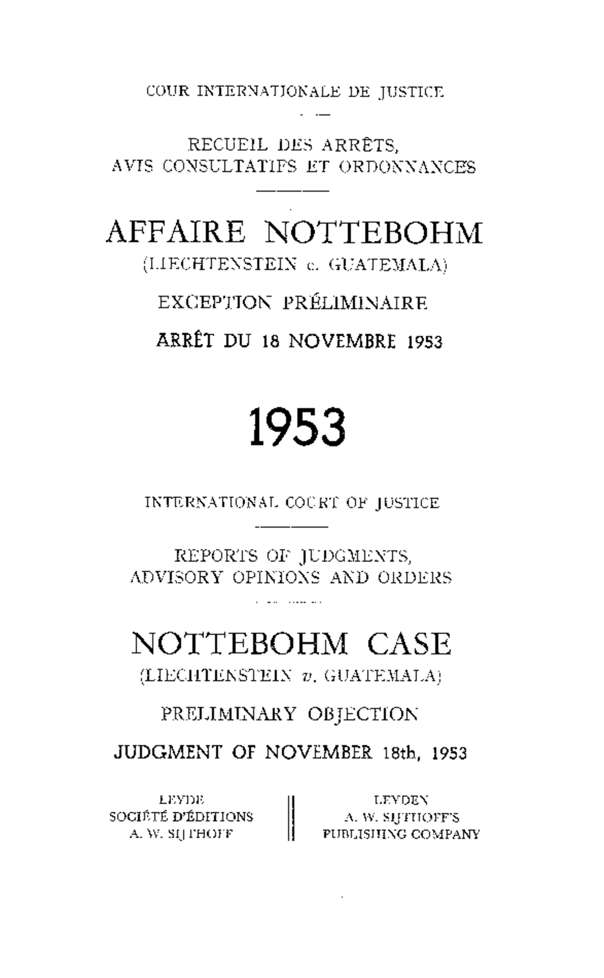 1953 Judgement - tài liệu vụ án Nottebohm - ####### COUR INTERNATIONALE ...