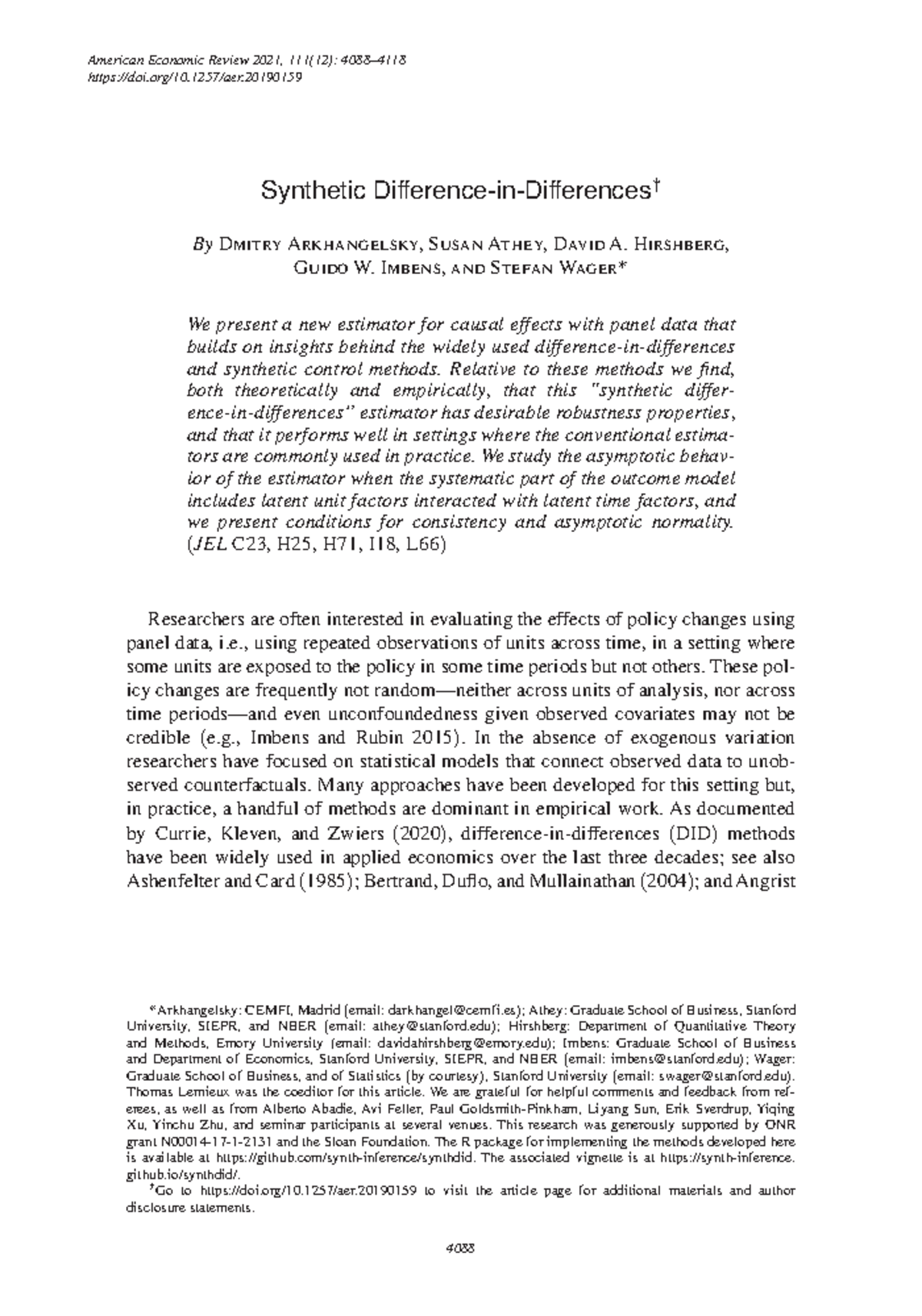 SDID - Nghiên cứu mới về Synthetic Difference-in-Differences - Studocu