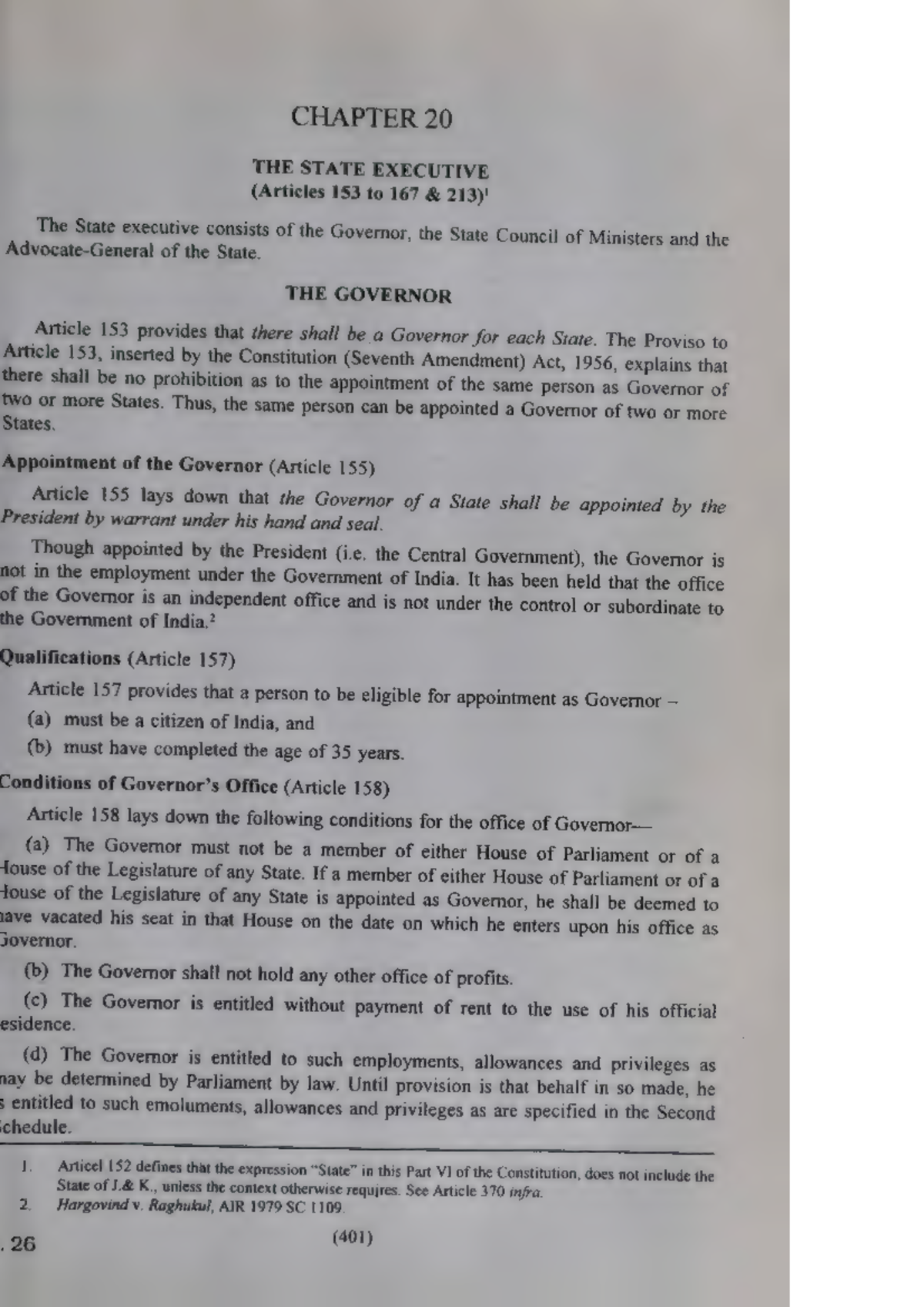 CHAPTER 20: THE STATE EXECUTIVE (Articles 153-167) Overview - Studocu