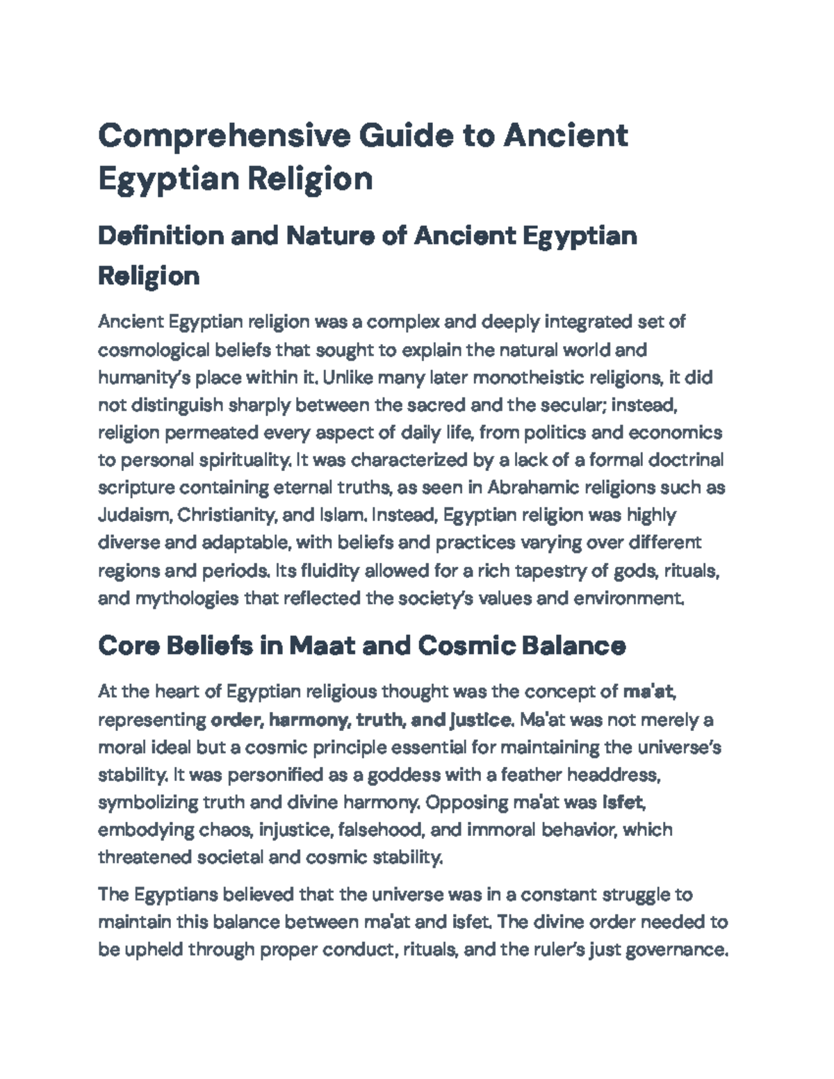 Comprehensive Overview of Ancient Egyptian Religion and Practices - Studocu
