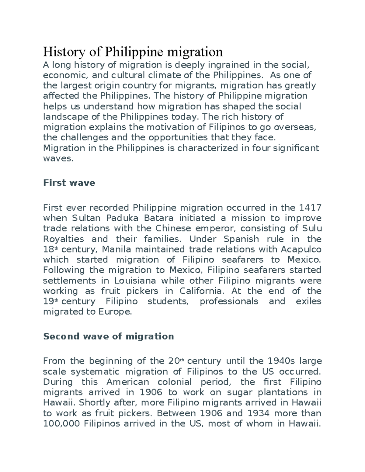 History of Philippine Migration - As one of the largest origin country ...