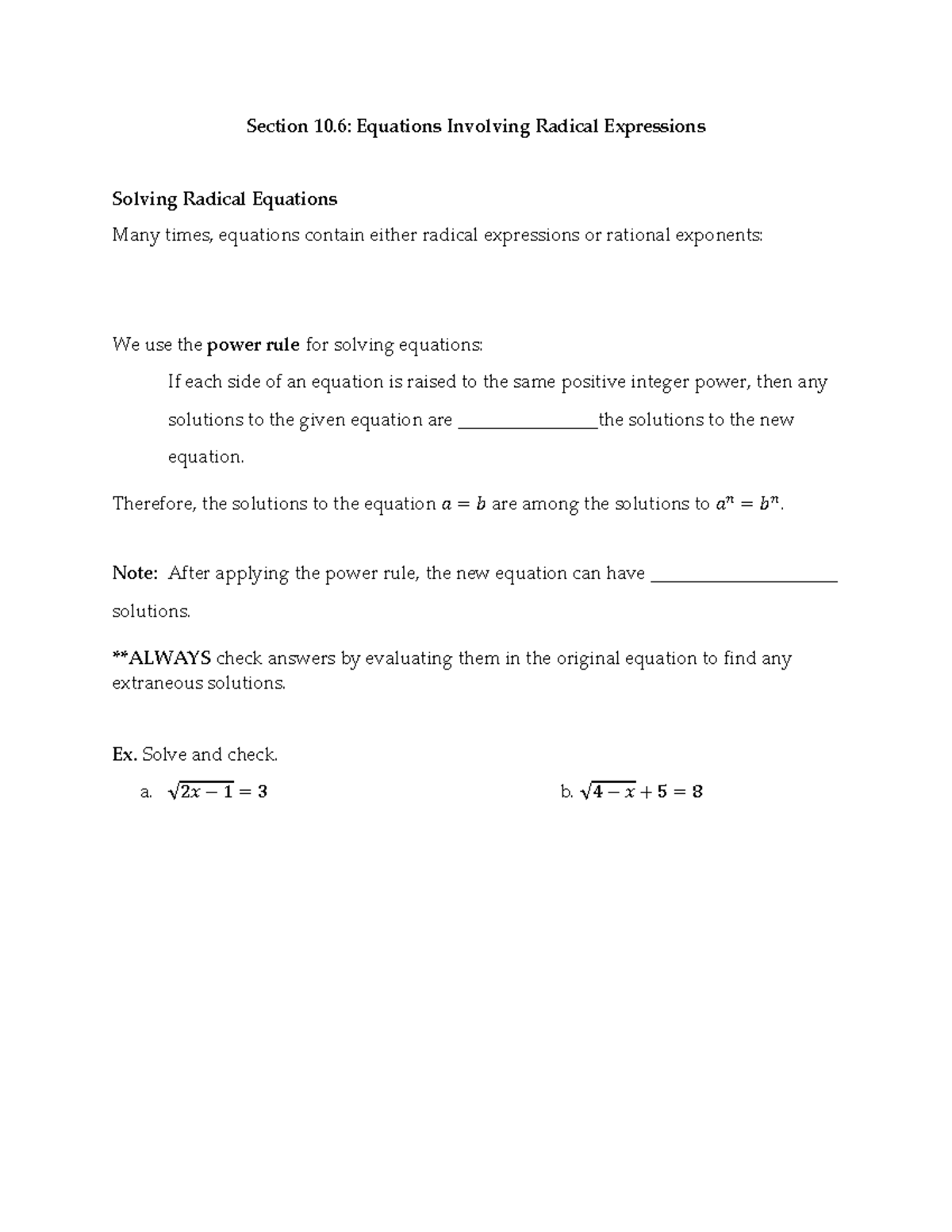Section 10.6: Radical Equations and Pythagorean Theorem - Studocu